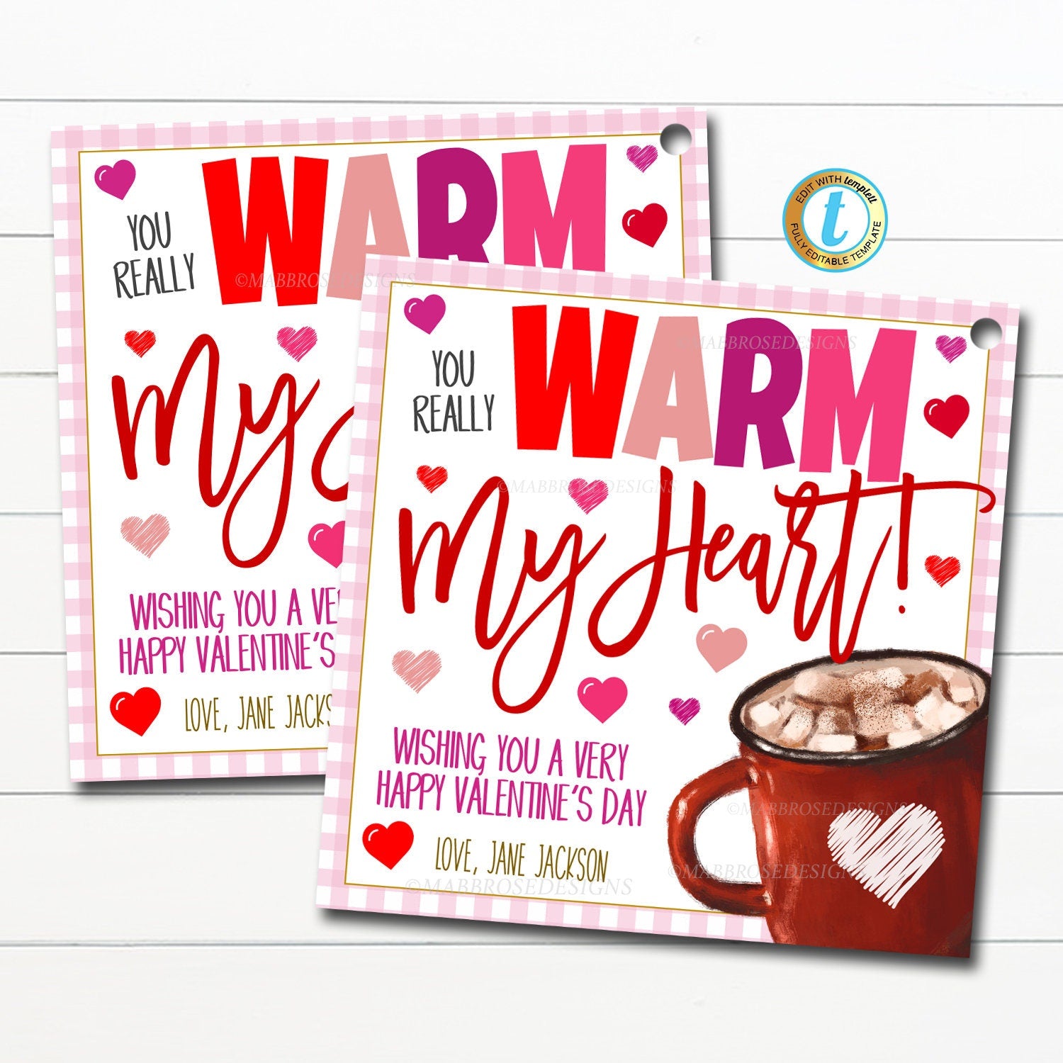 Valentine Hot Cocoa Gift Tags, You Warm My Heart - Templett Shop