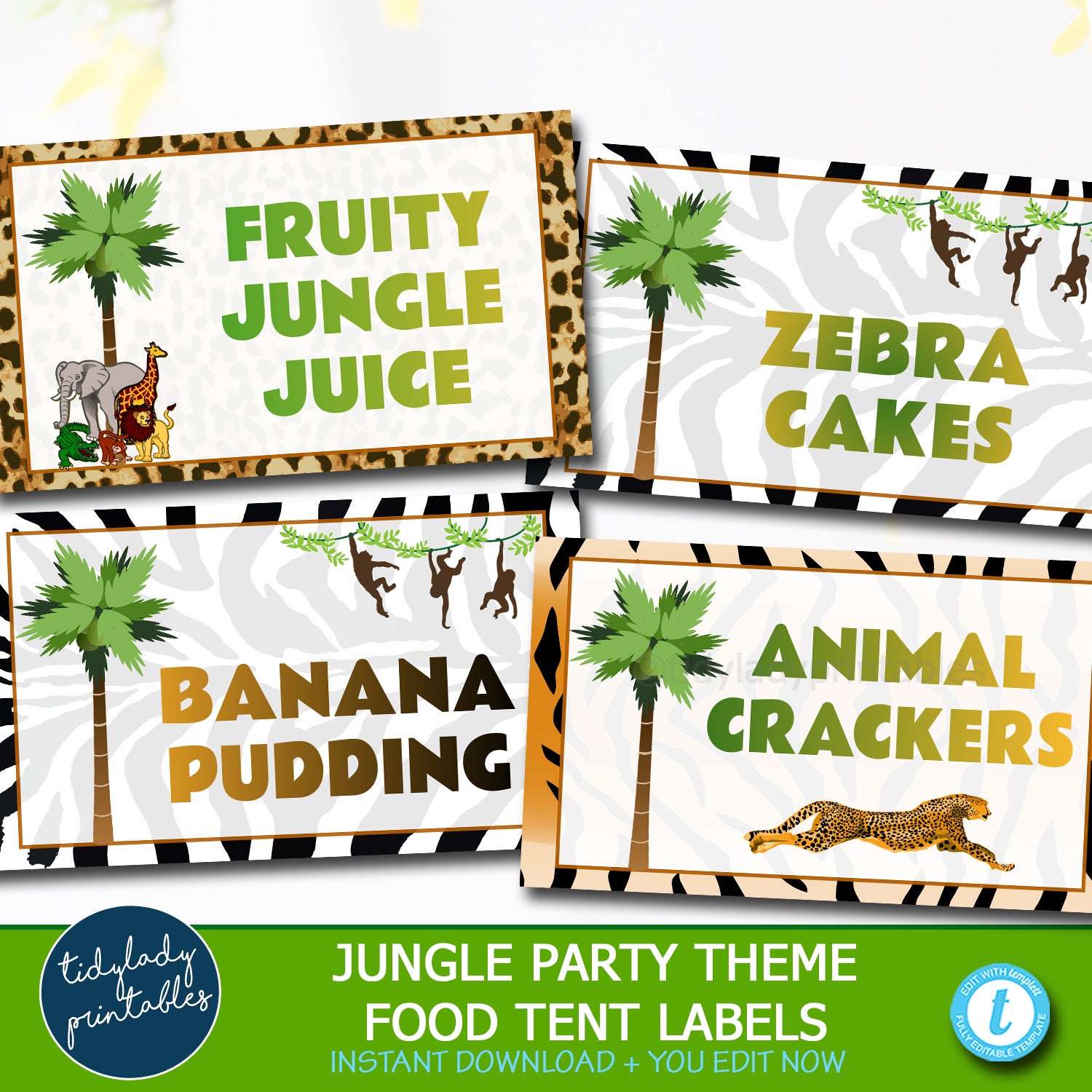 Jungle Party Theme Food Tent Labels - Templett Shop