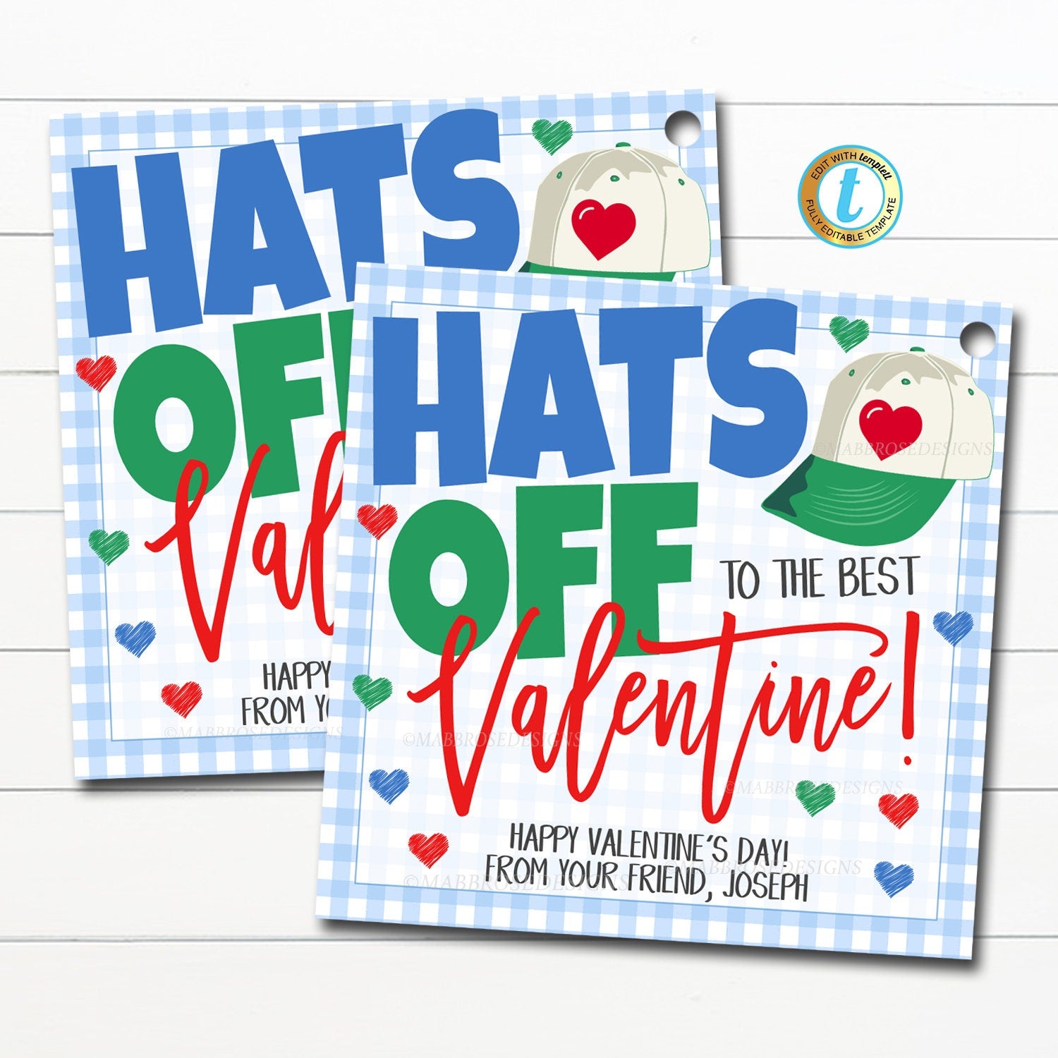 Valentine Gift Tags, Hats Off Valentine Tag - Templett Shop