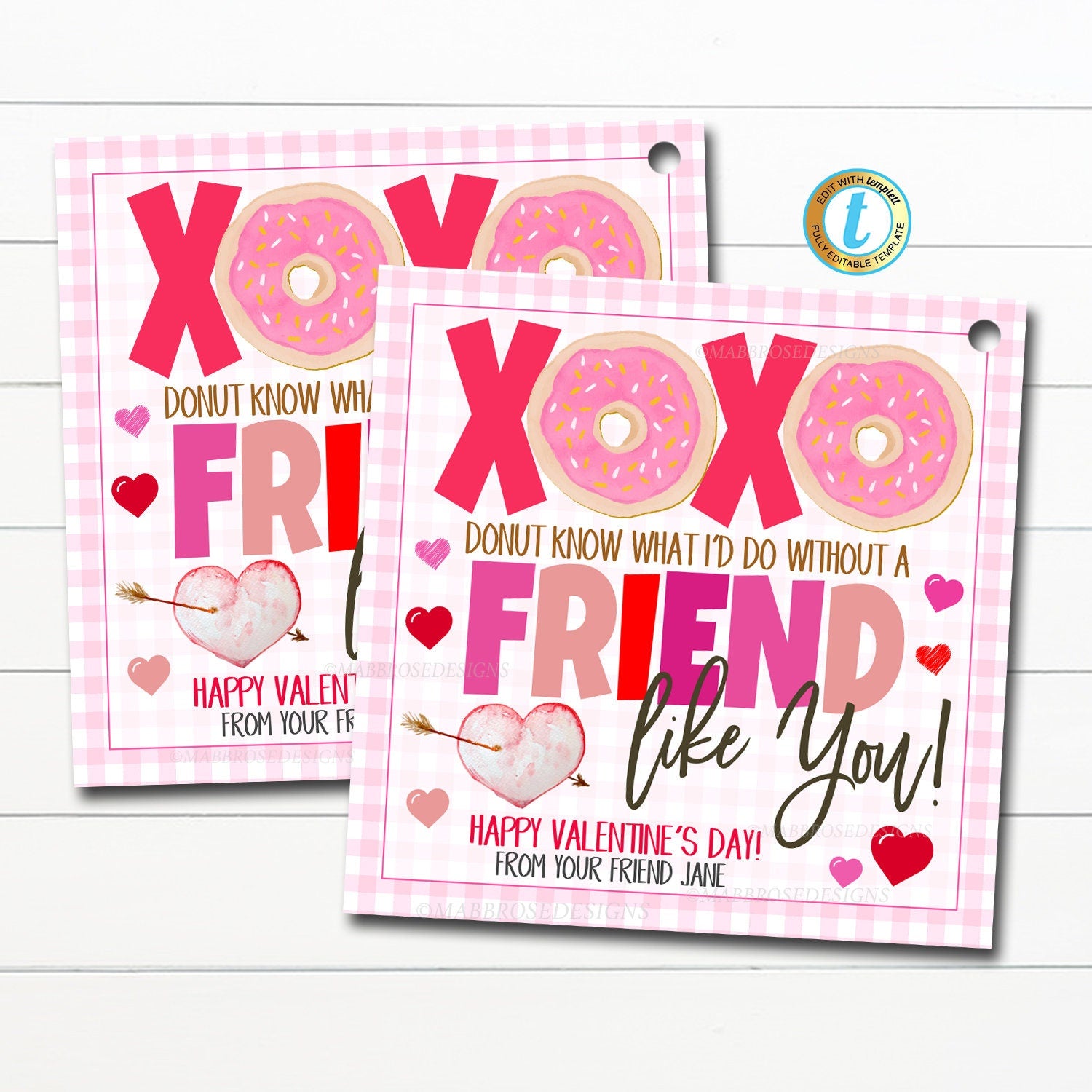 Valentine Donut Gift Tag, Friend Neighbor Coworker Appreciation Tag ...