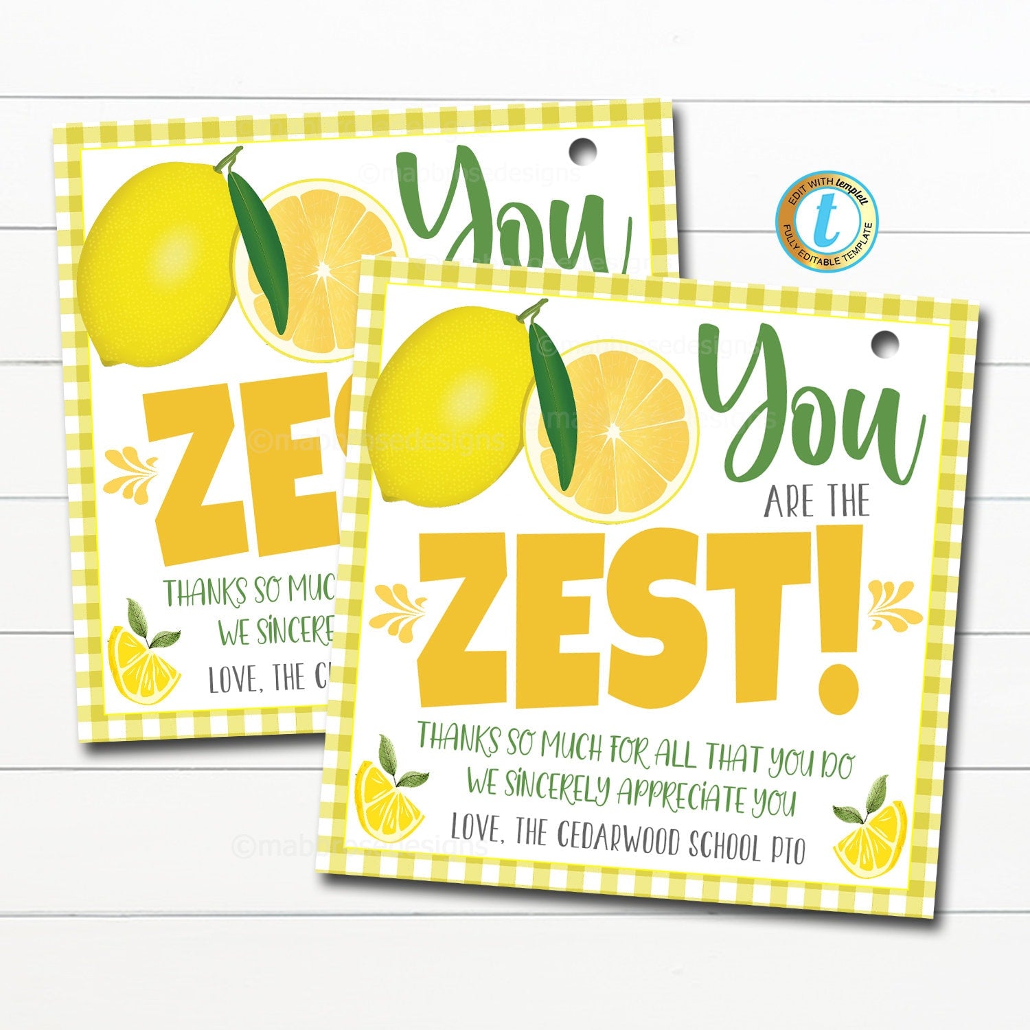 Lemons Gift Tag, Lemon Theme Appreciation Week Gift - Templett Shop