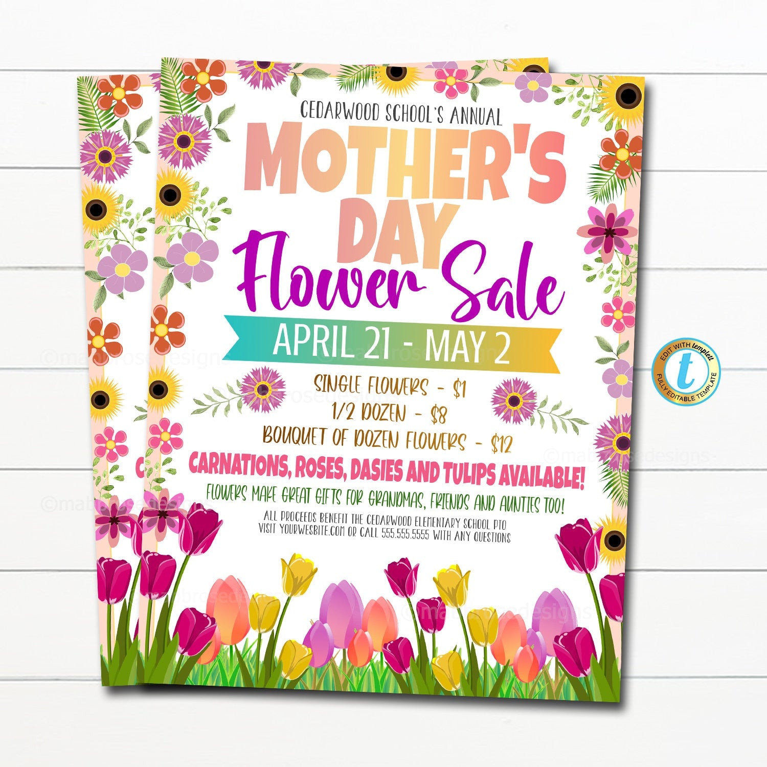 Mother's Day Flower Fundraiser Flyer - Templett Shop