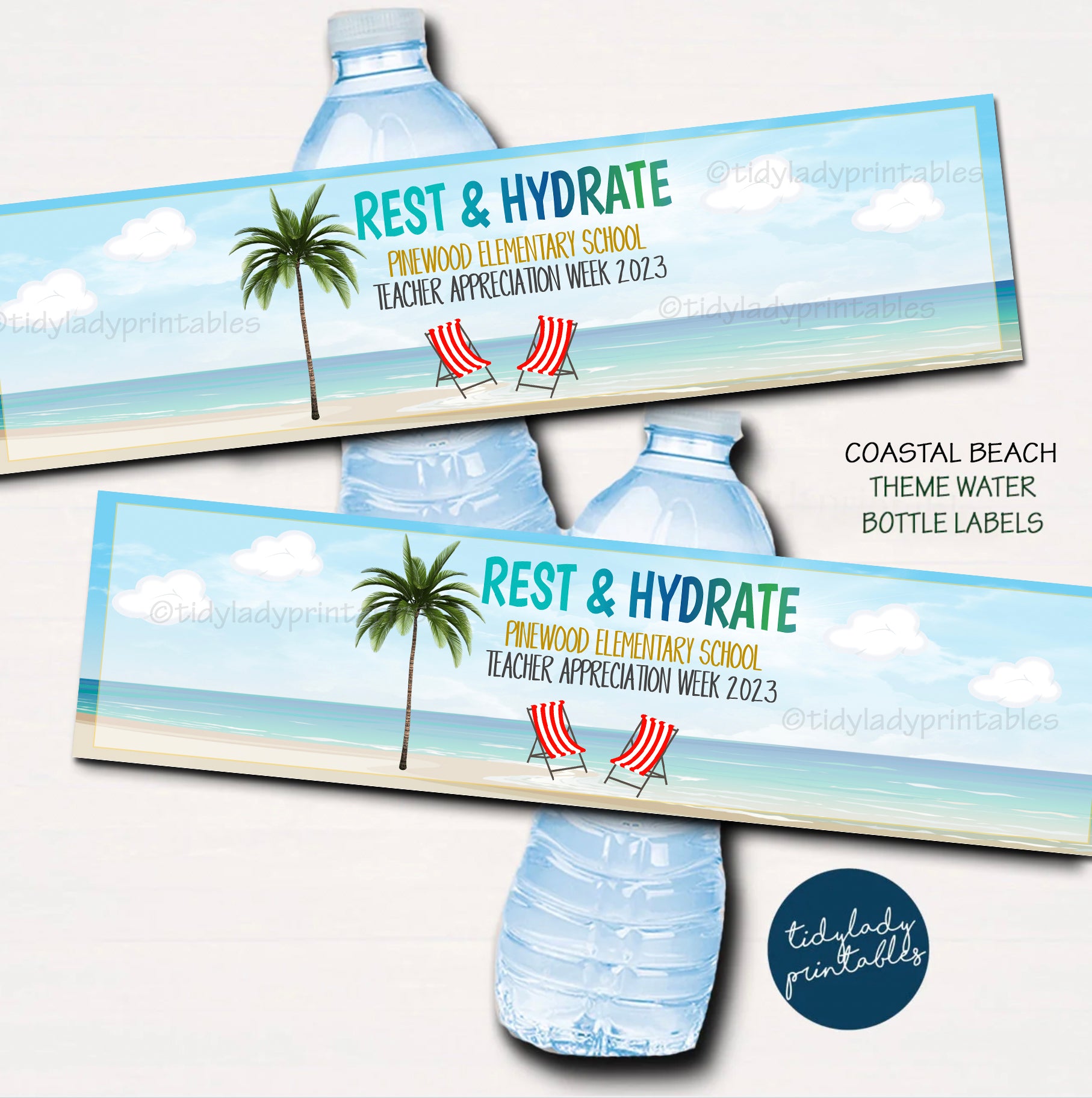 Coastal Beach Theme Party, Appreciation Water Bottle Labels - Templett Shop