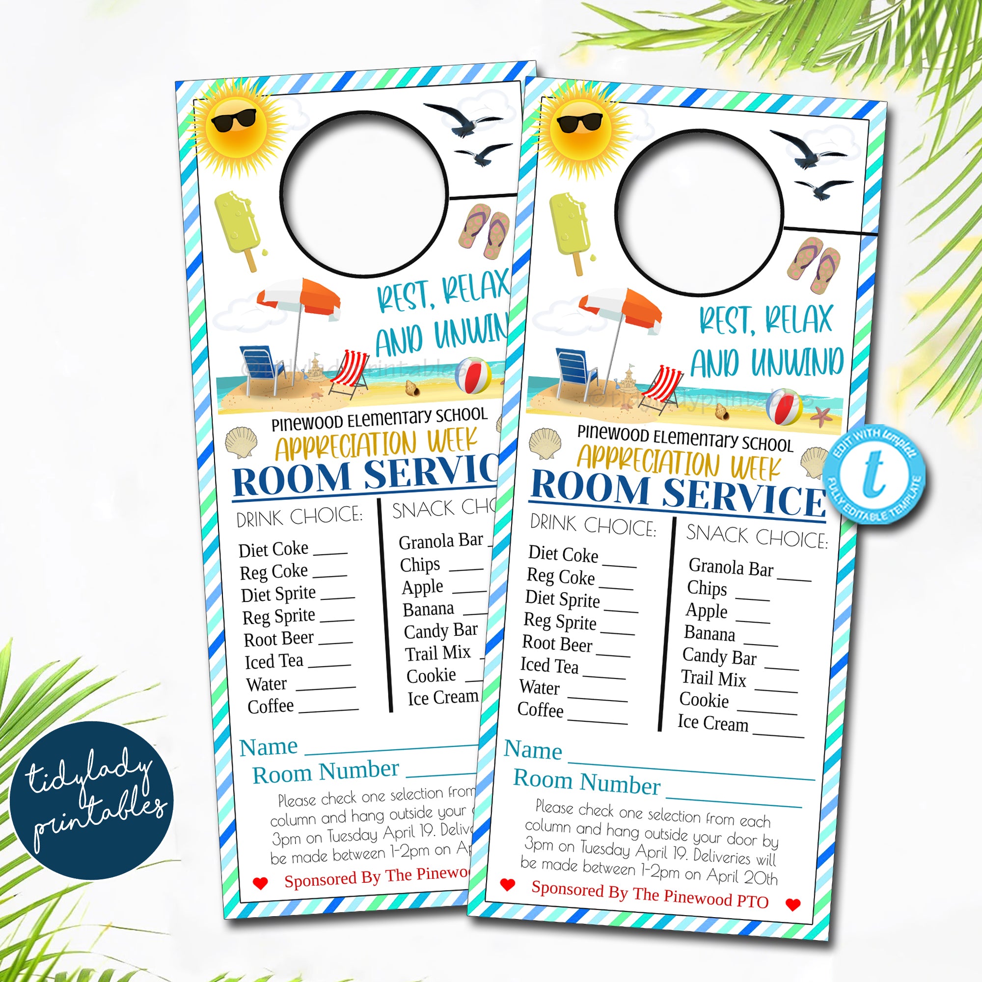 Coastal Beach Theme Teacher Appreciation Room Service Door Hanger ...
