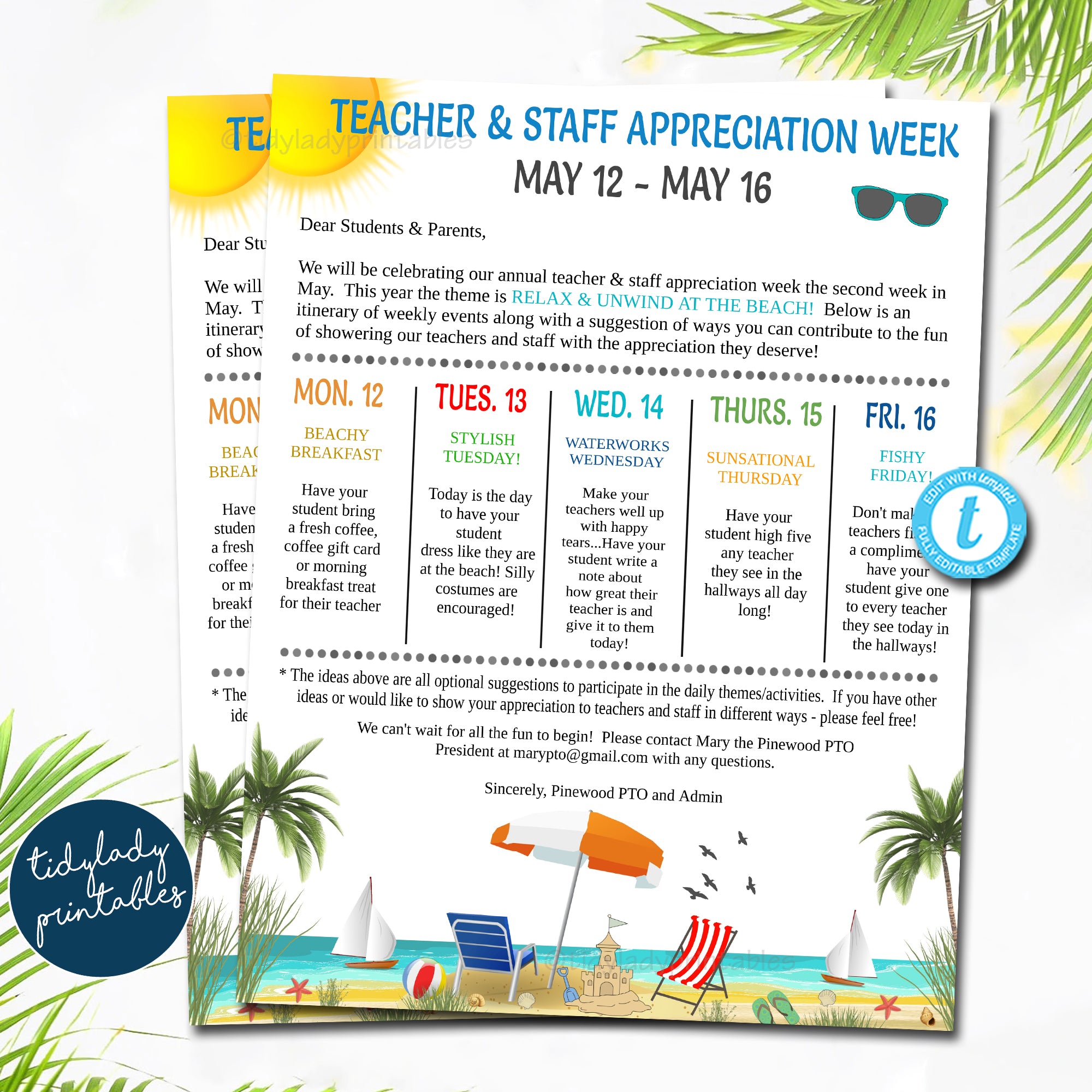 Coastal Beach Theme Teacher & Staff Appreciation Invitation Newsletter ...