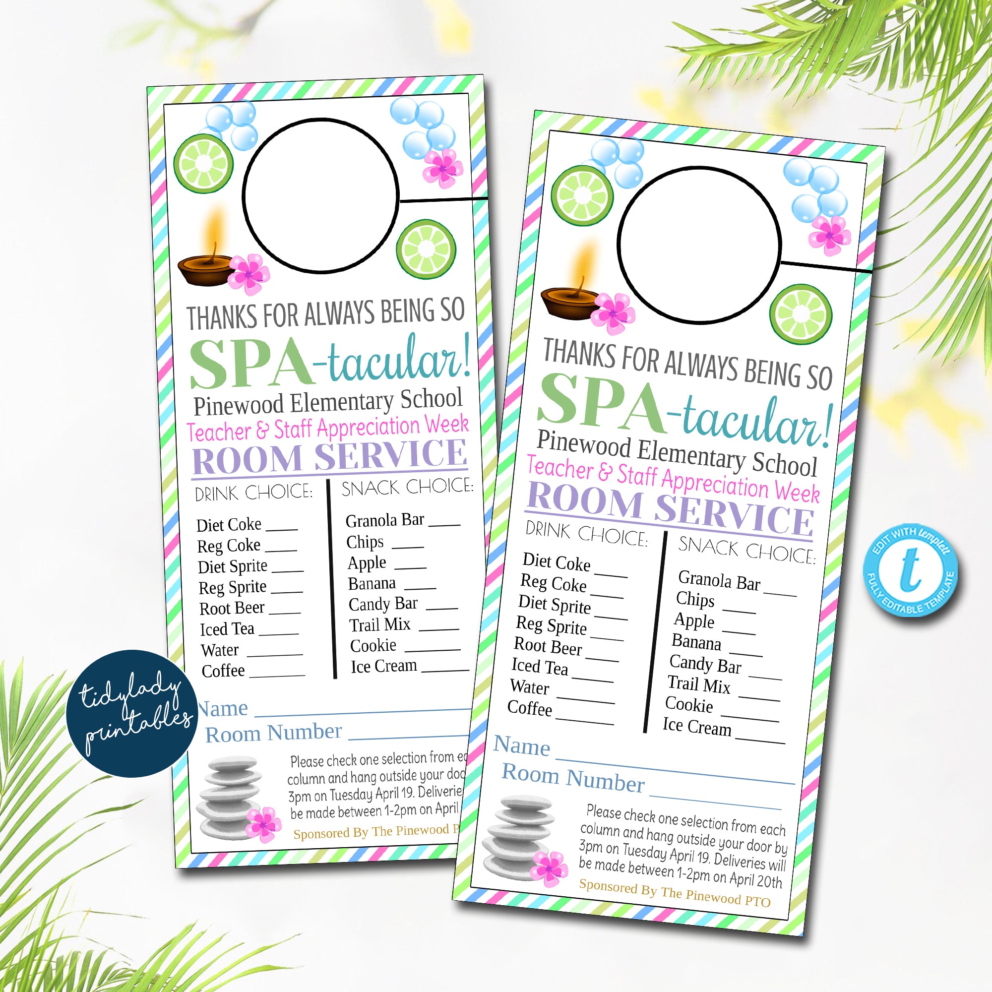 Spa Theme Room Service Door Hanger, Teacher Staff Appreciation Week ...