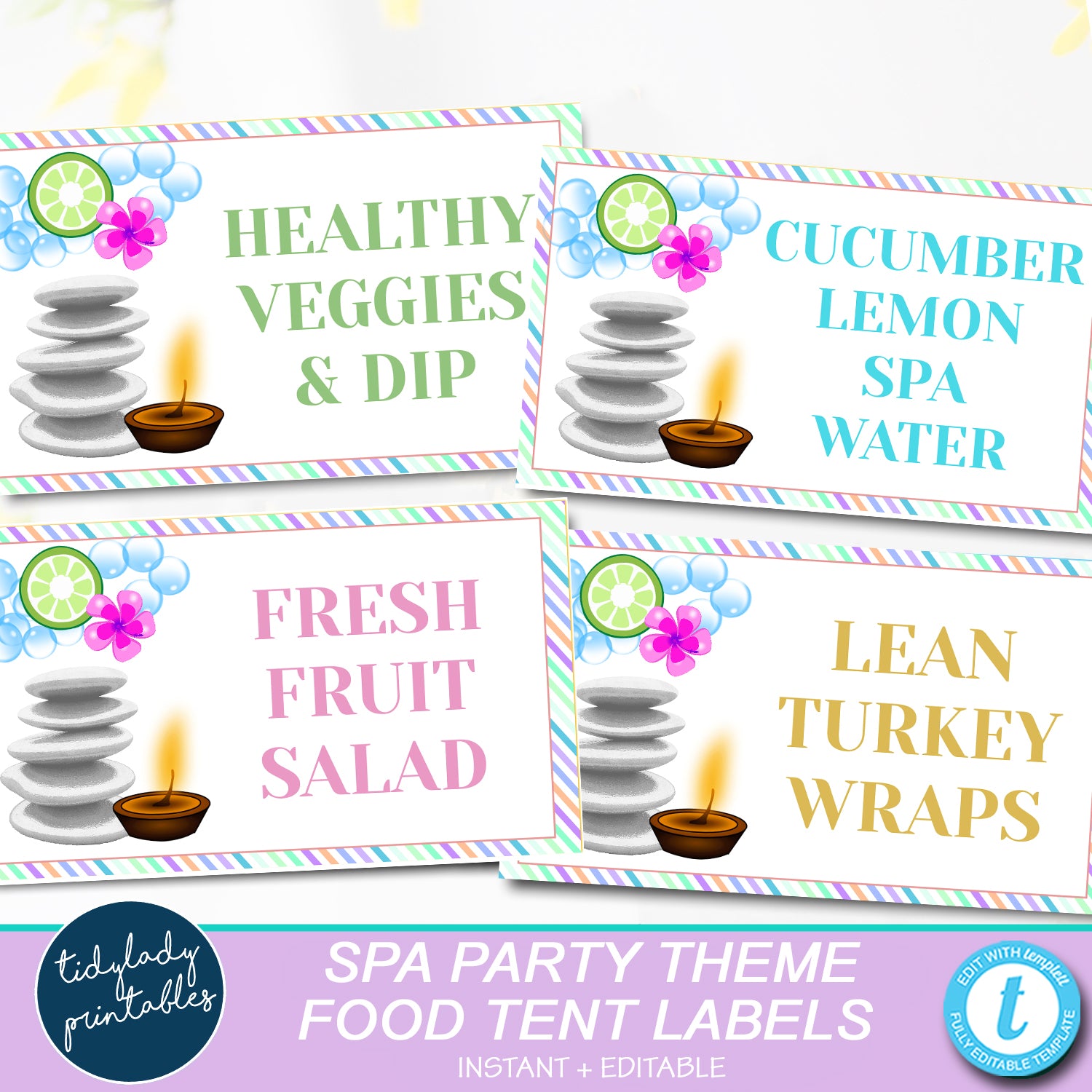 Spa Theme Party Food Tent Labels - Templett Shop