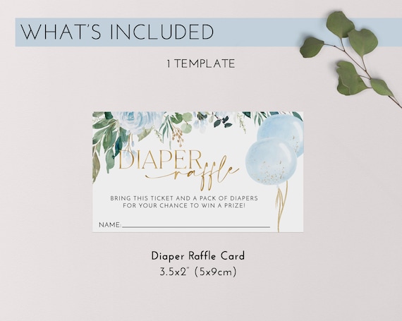 Diaper Raffle Card Boy, Blue Baby Shower Diaper Raffle Card, Editable ...
