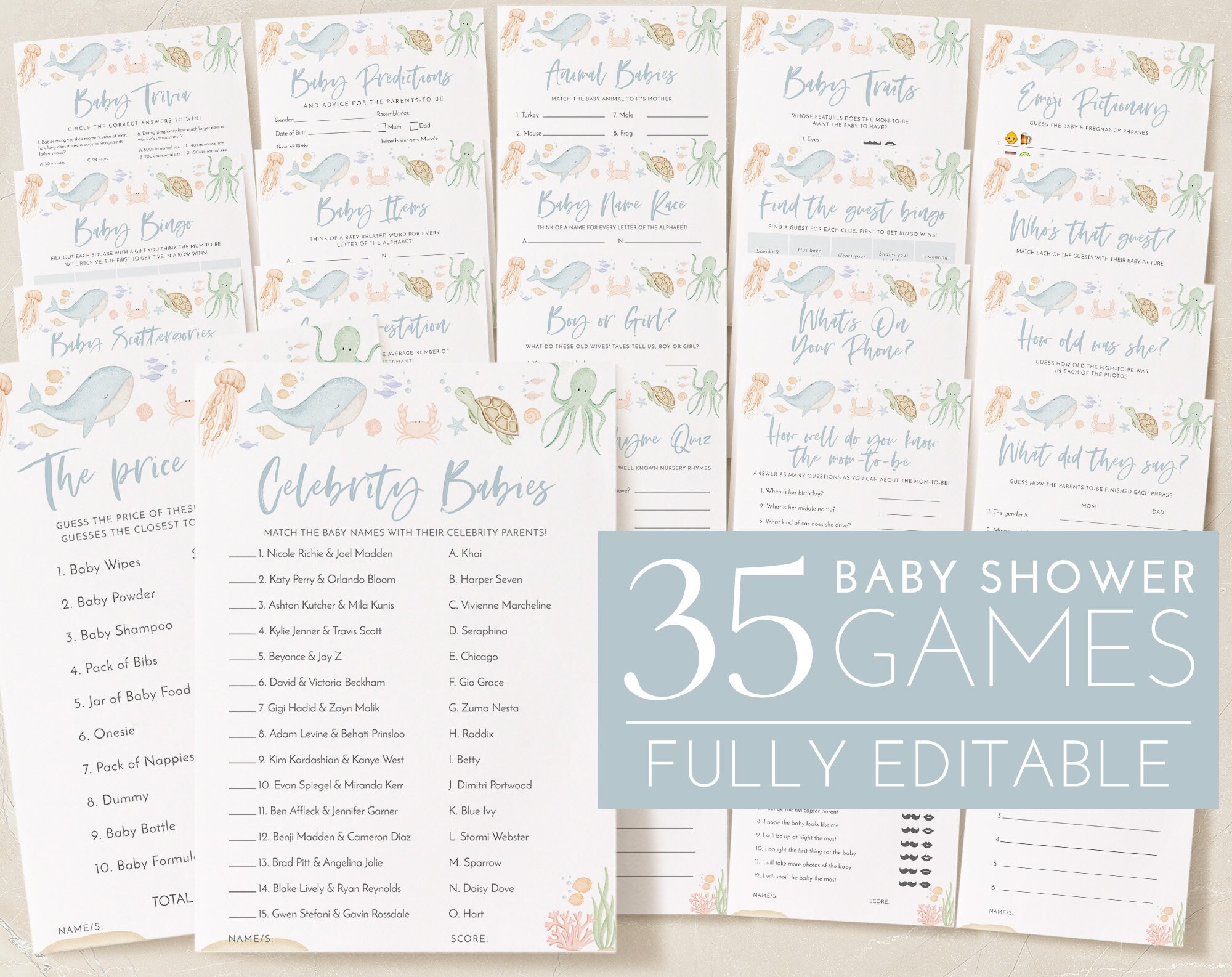 Under the Sea Baby Shower Games, Ocean Animals Baby Games, Baby Shower ...