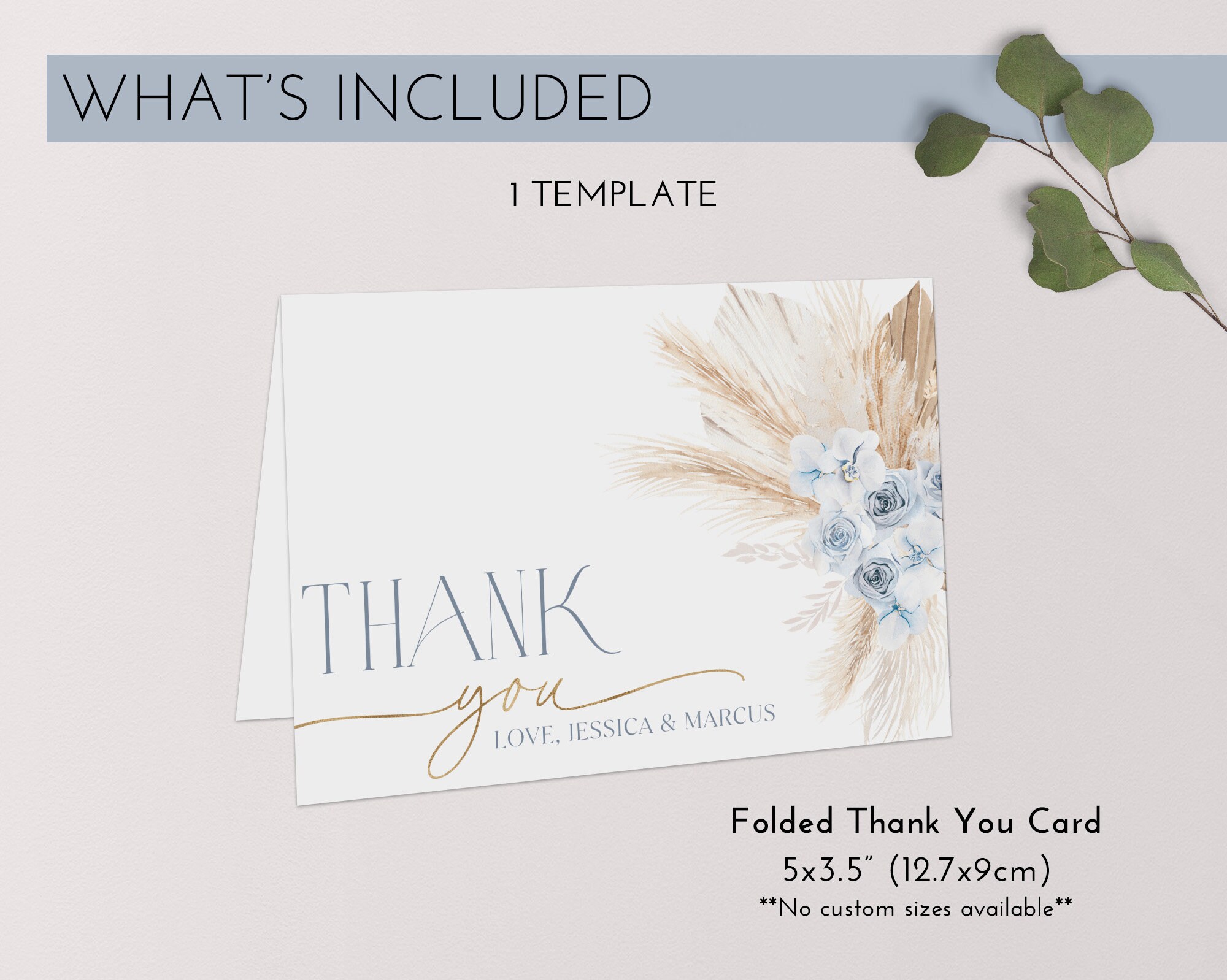 Boho Thank You Card Template, Printable Thank You Card, Blue Boho Baby ...