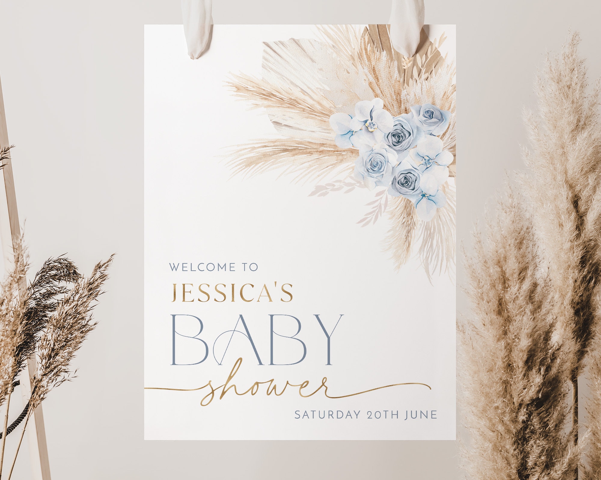 Boho Welcome Sign Printable, Boy Baby Shower Welcome Sign, Boho Blue ...