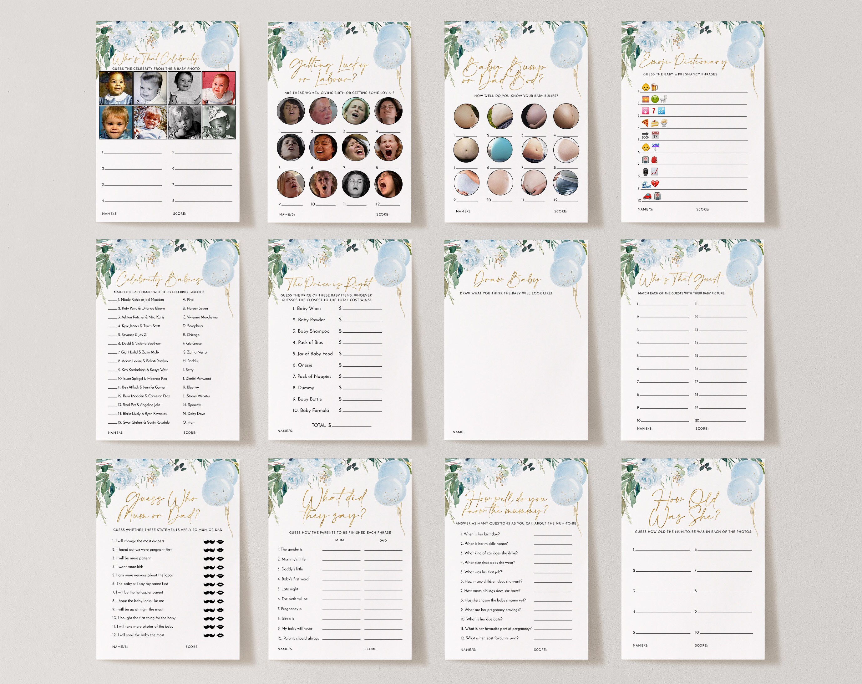 Baby Shower Games Boy, Baby Shower Editable Games, Printable Games ...