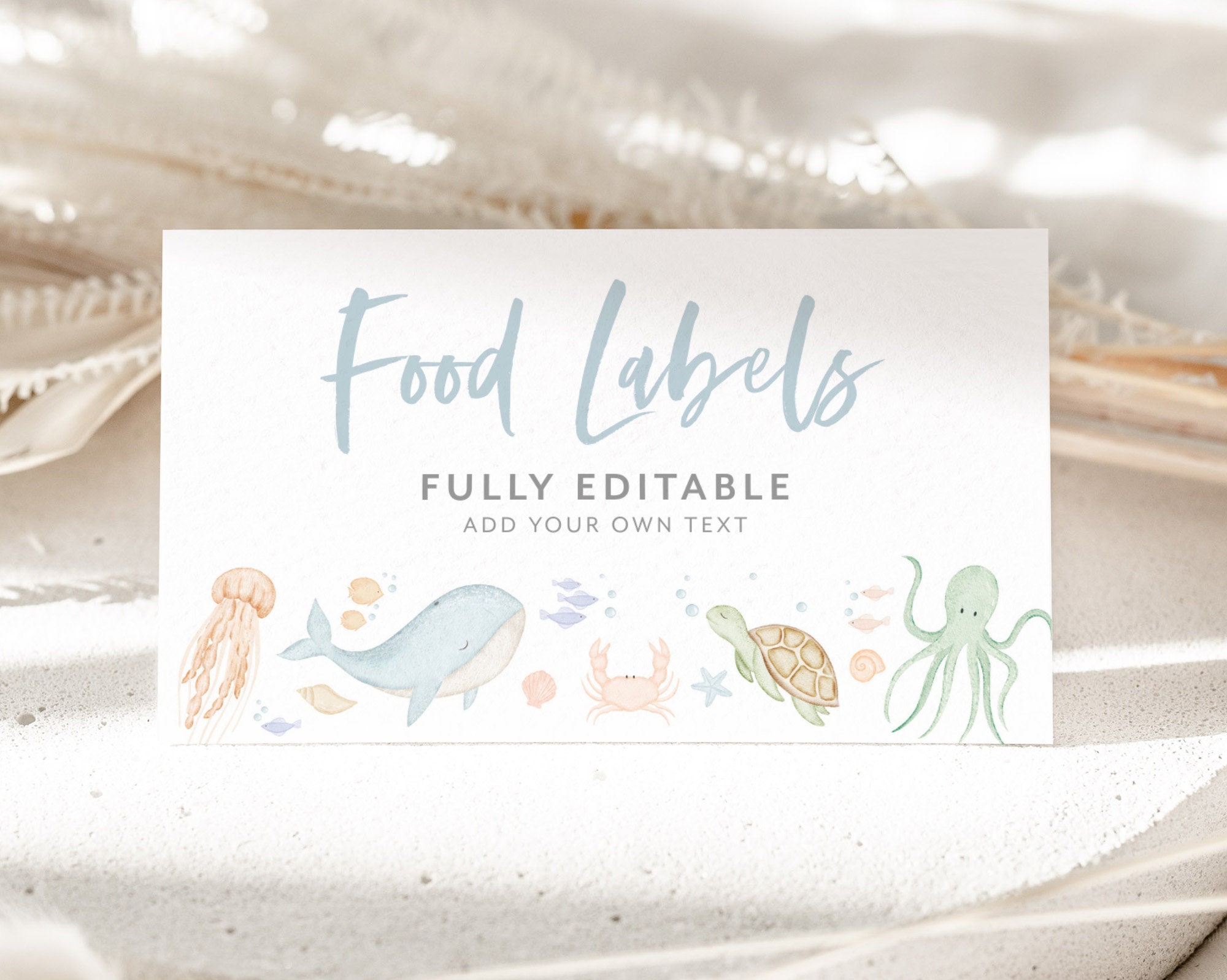 Under the Sea Baby Shower Food Labels, Ocean Animal Food Tent Cards ...