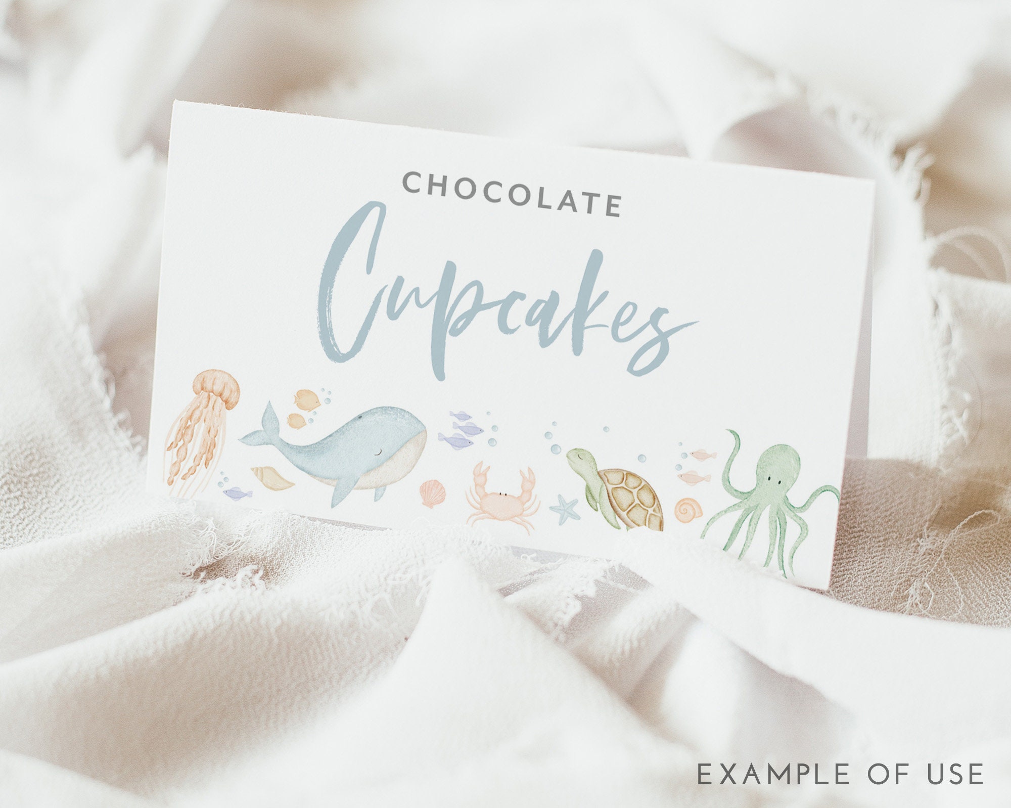 Under the Sea Baby Shower Food Labels, Ocean Animal Food Tent Cards ...