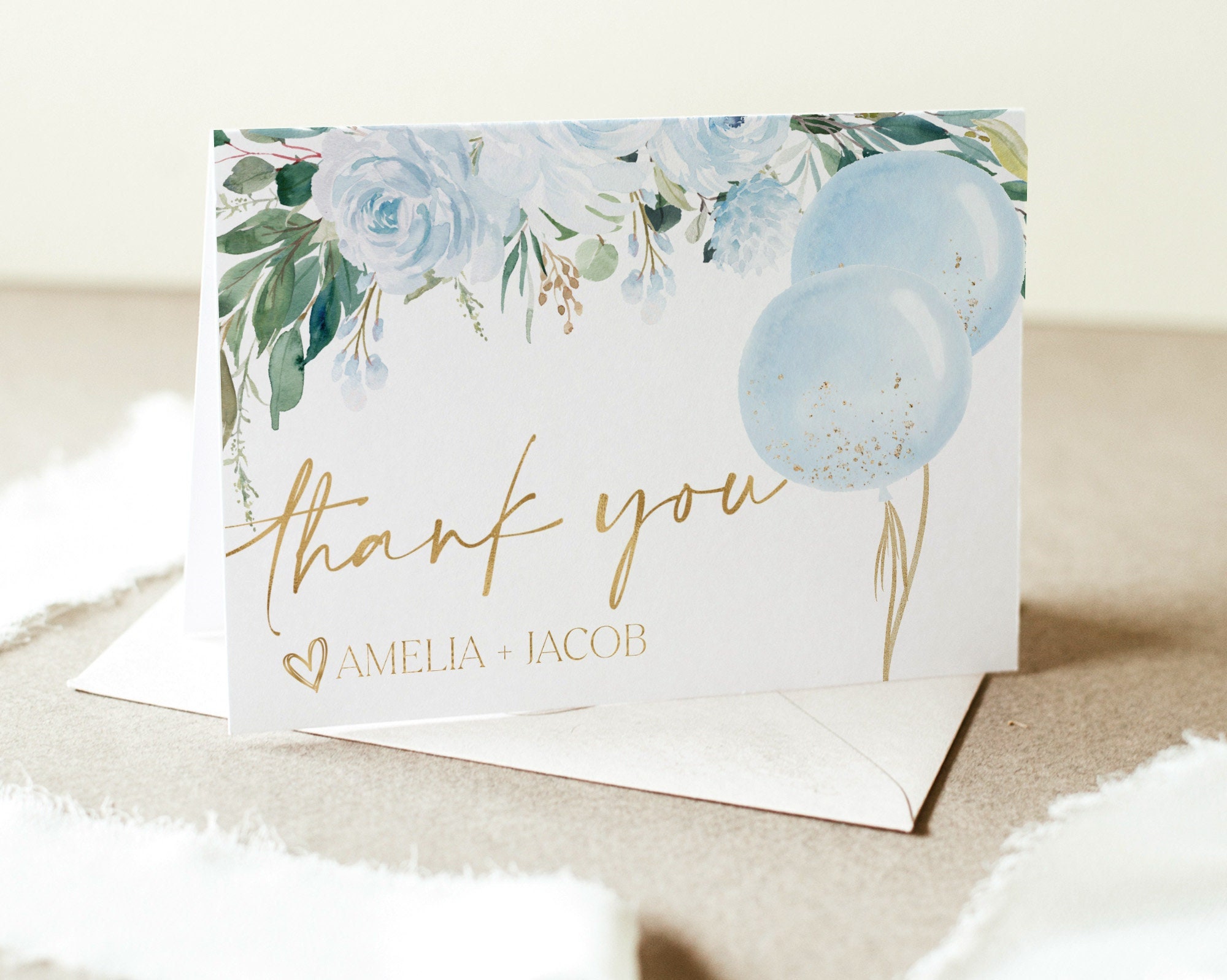 Thank You Card Template, Printable Thank You Card, Boy Baby Shower ...