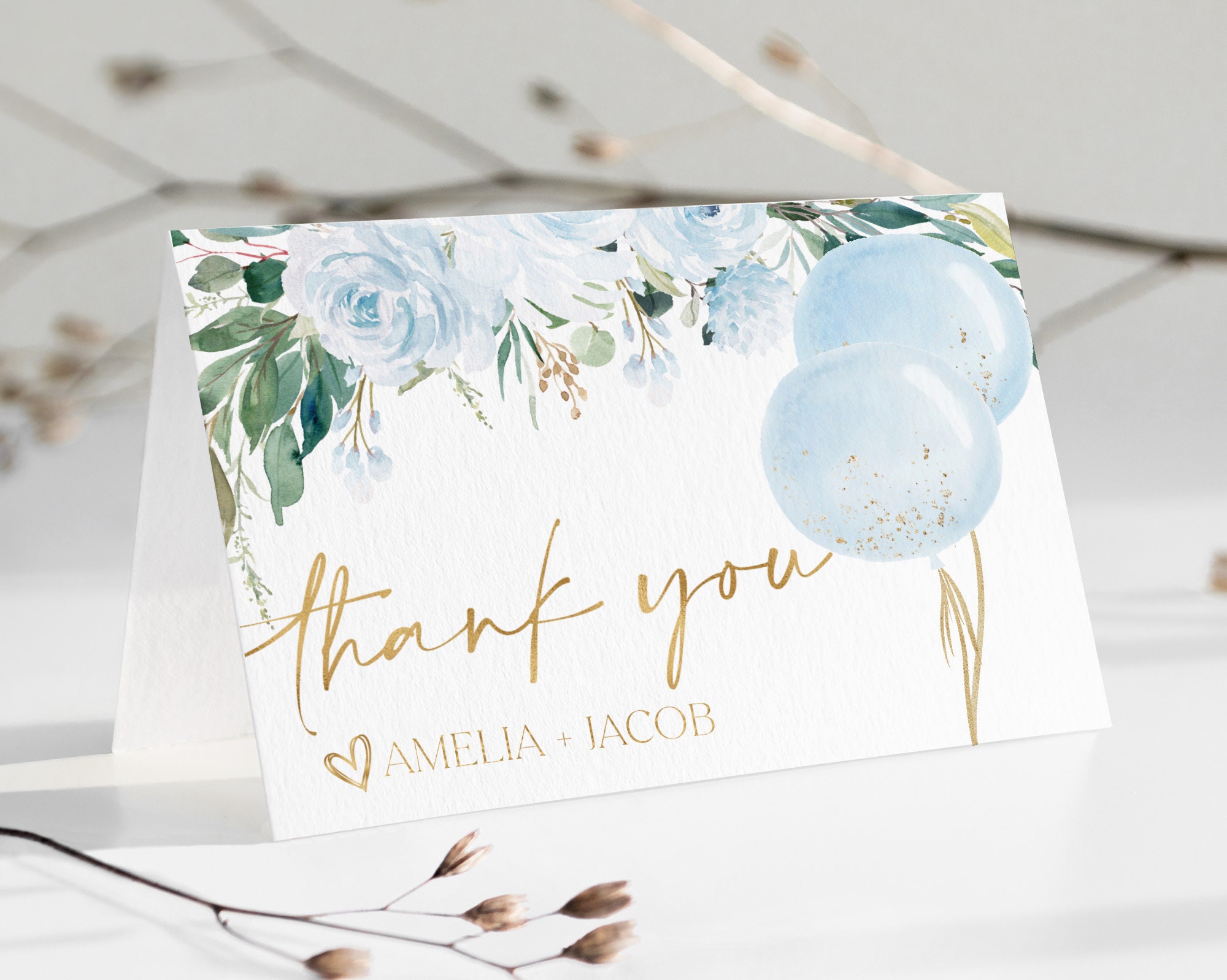 Thank You Card Template, Printable Thank You Card, Boy Baby Shower ...