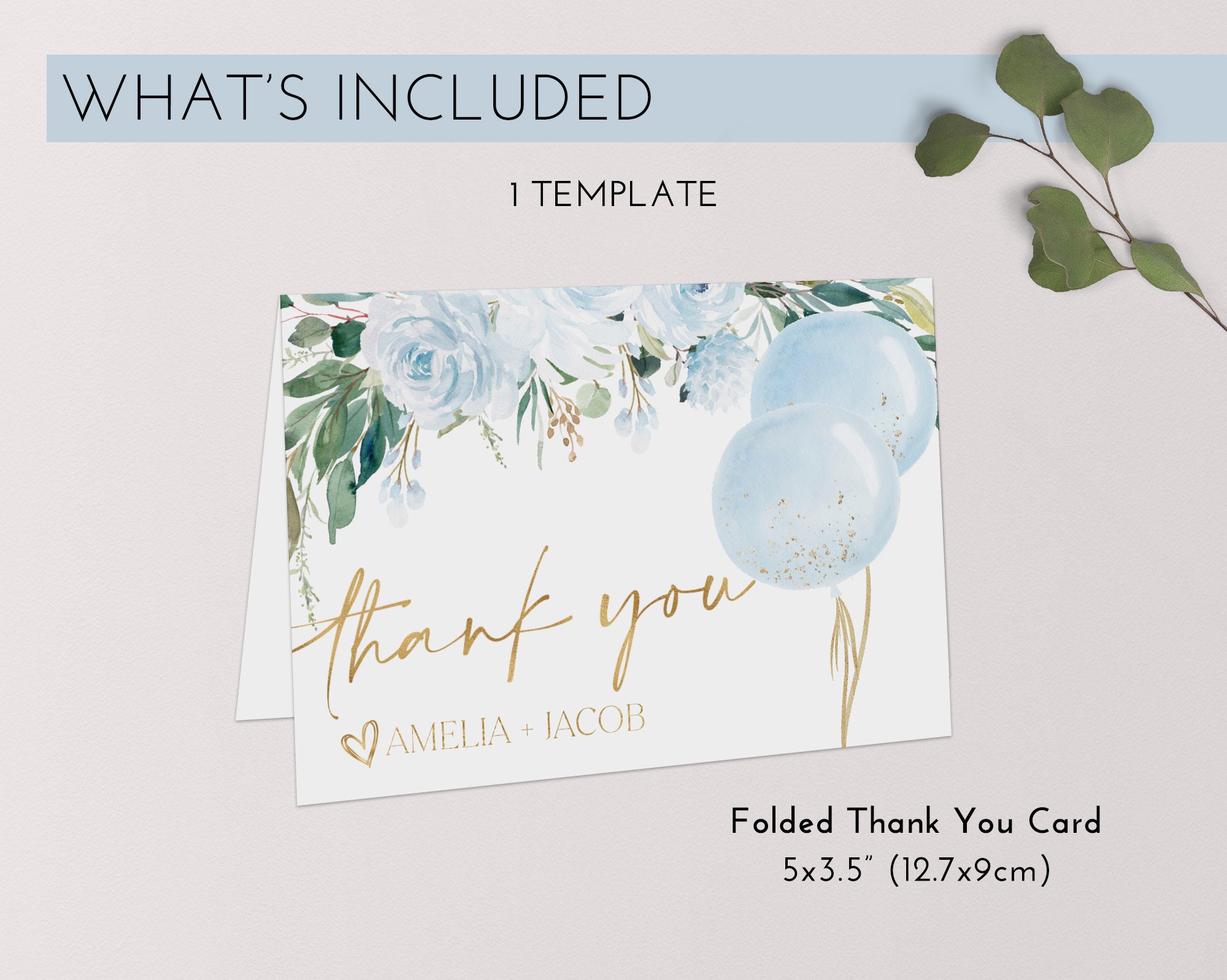 Thank You Card Template, Printable Thank You Card, Boy Baby Shower ...