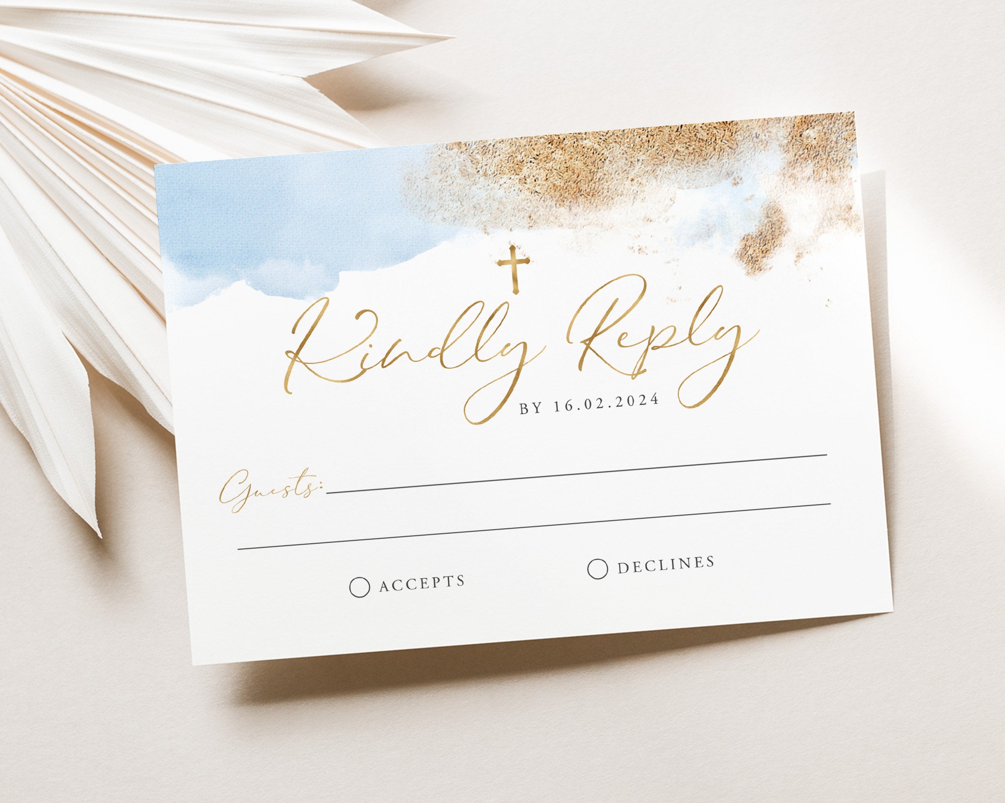 Blue Christening Invitation, Boys Baptism Invitation Template, Blue and ...