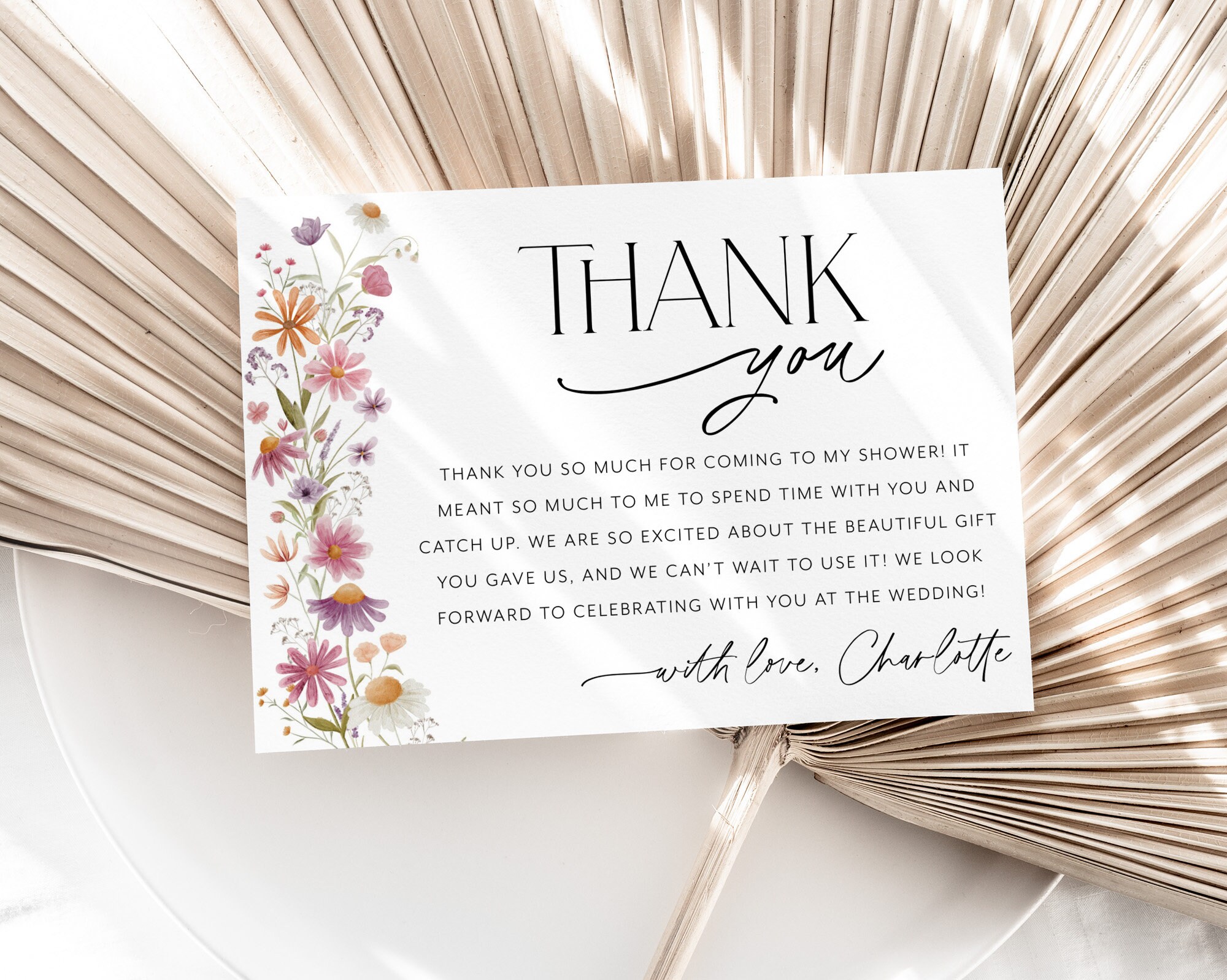 Wildflower Thank You Card Template, Printable Thank You Card Instant ...