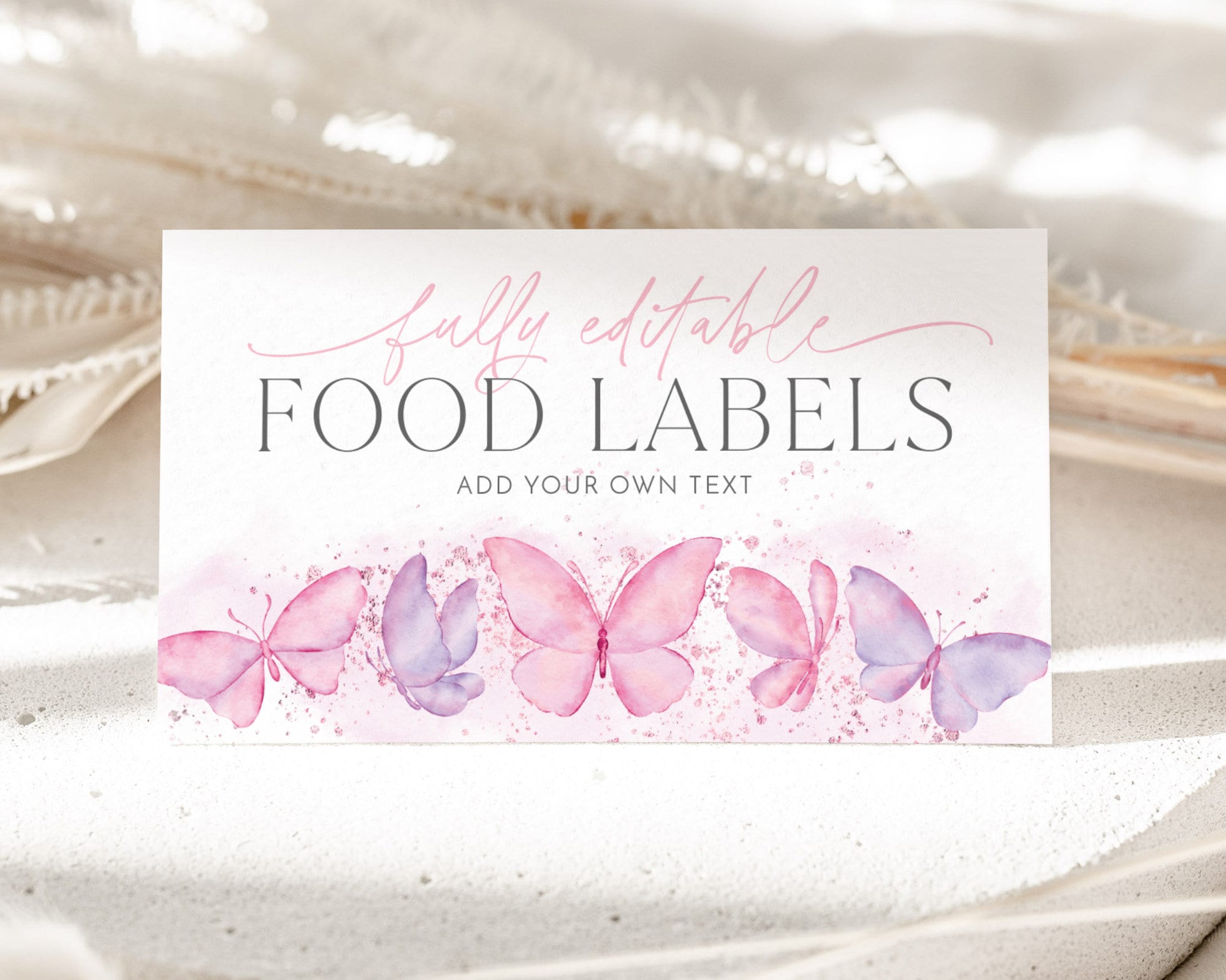 Editable Food Labels, Butterfly Food Label Card, 1st Birthday Food Tags ...
