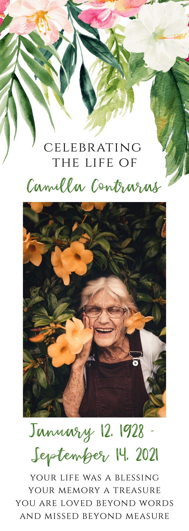 Hawaiian Funeral Bookmark Keepsake Template, Tropical DIY Editable ...