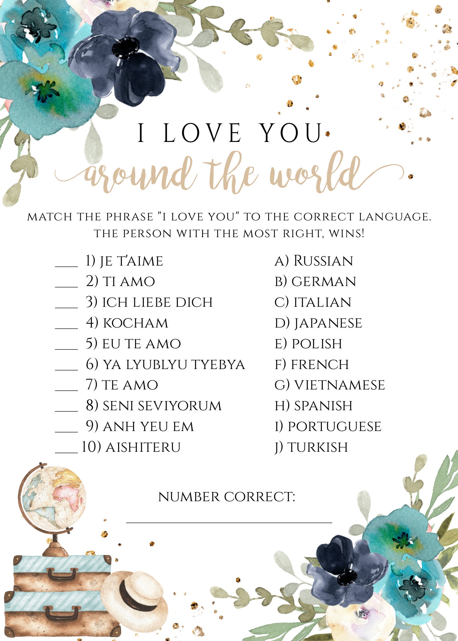 I Love You Around The World Game Template For Travel Bridal Shower ...