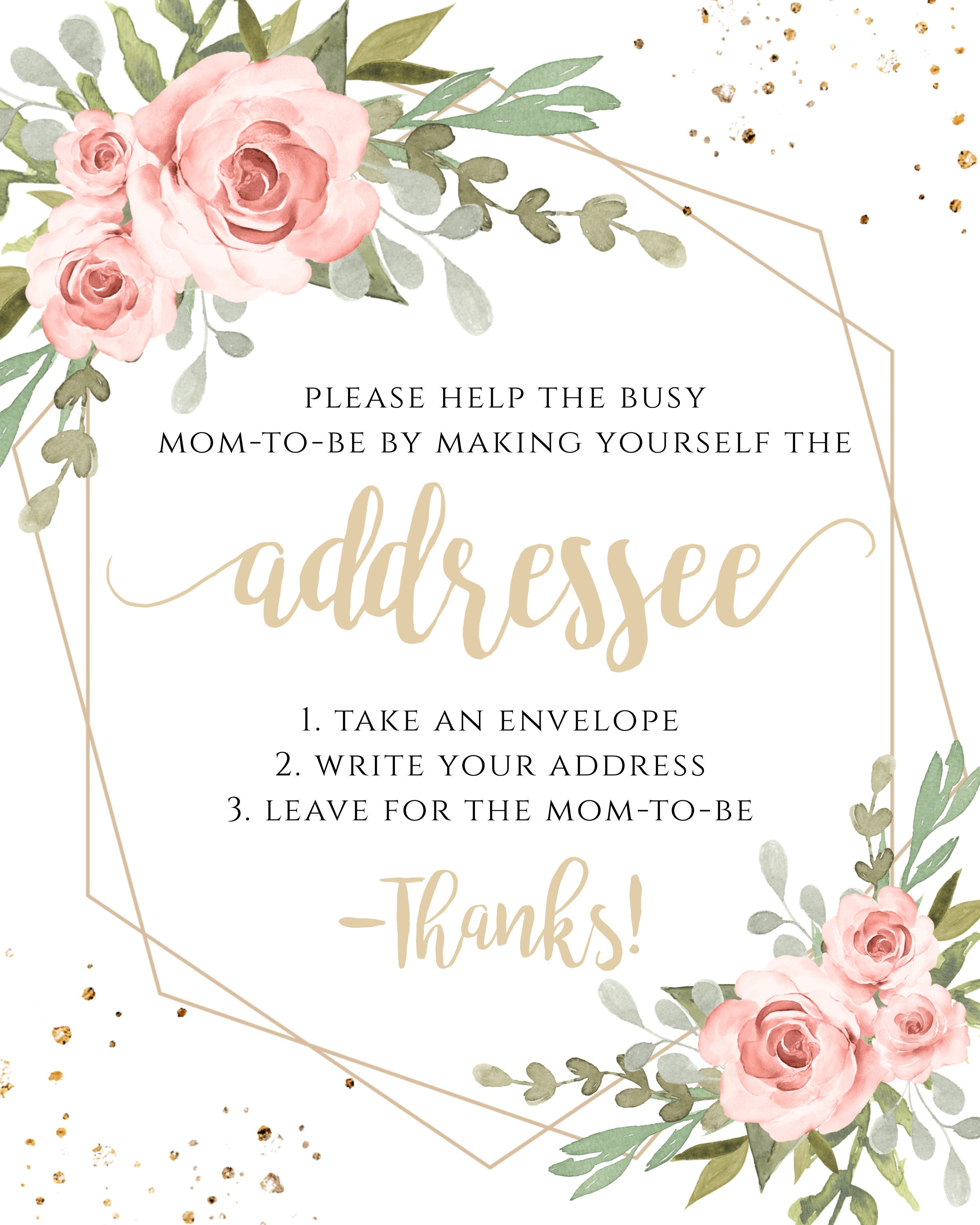 Blush Floral Addressee Template, Gold Geometric Baby Shower Sign With ...