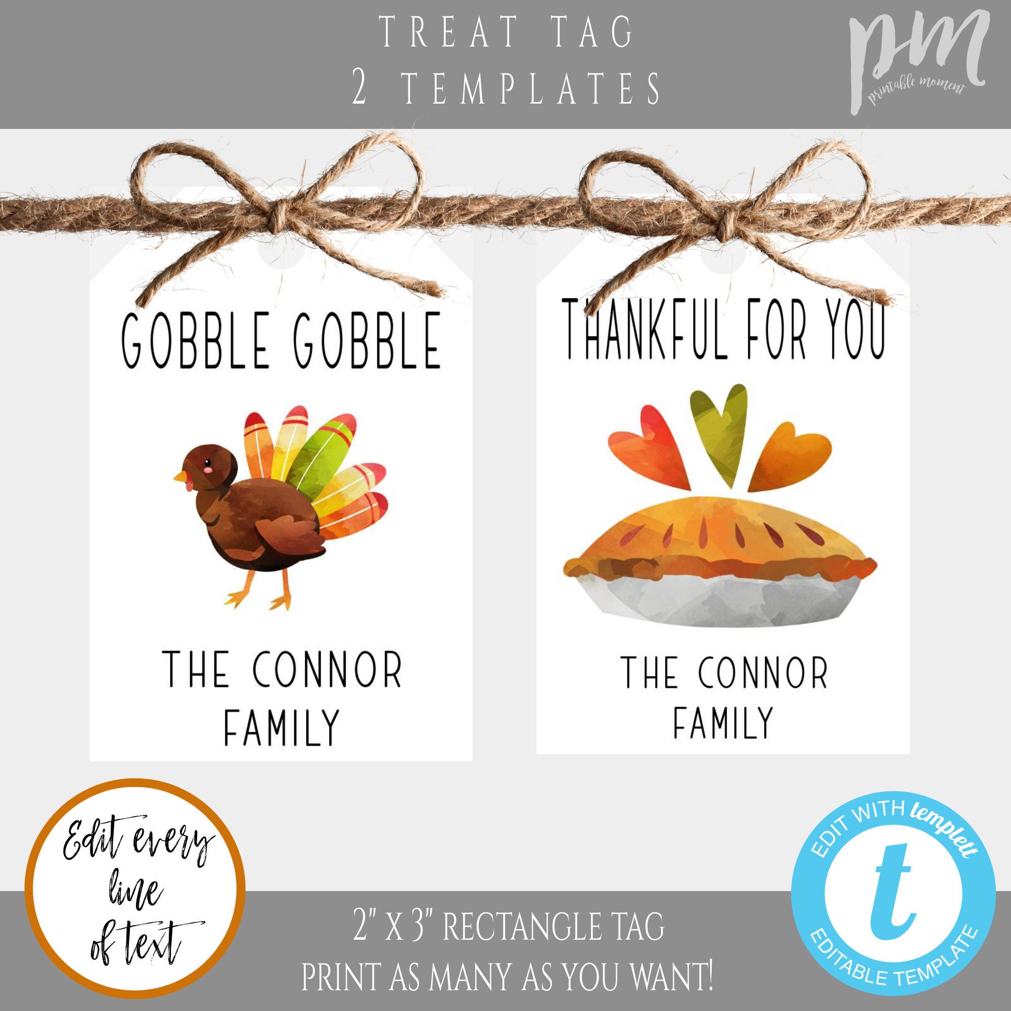 Thanksgiving Treat Gift Tag Template, Printable Turkey Gift Tag ...