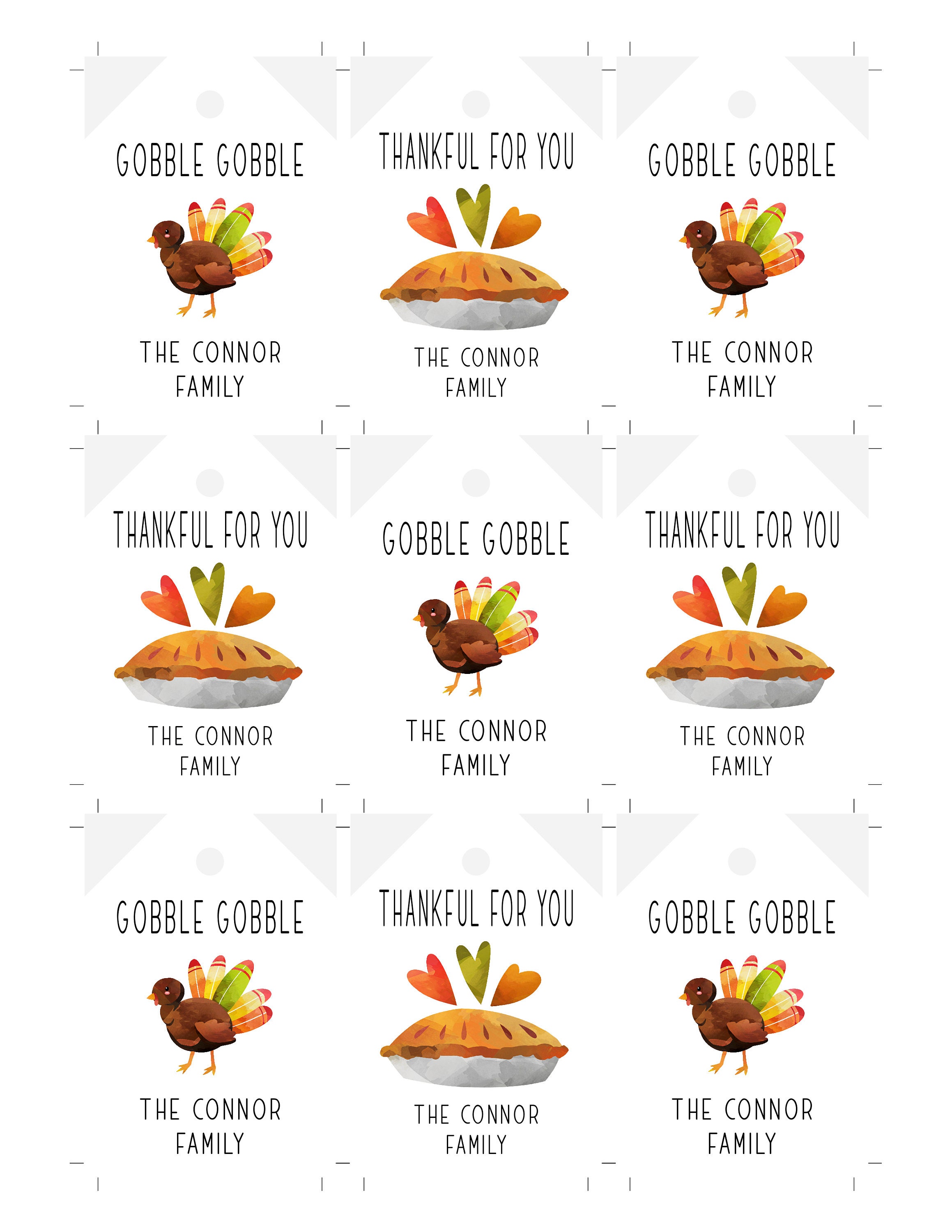 Thanksgiving Treat Gift Tag Template, Printable Turkey Gift Tag ...