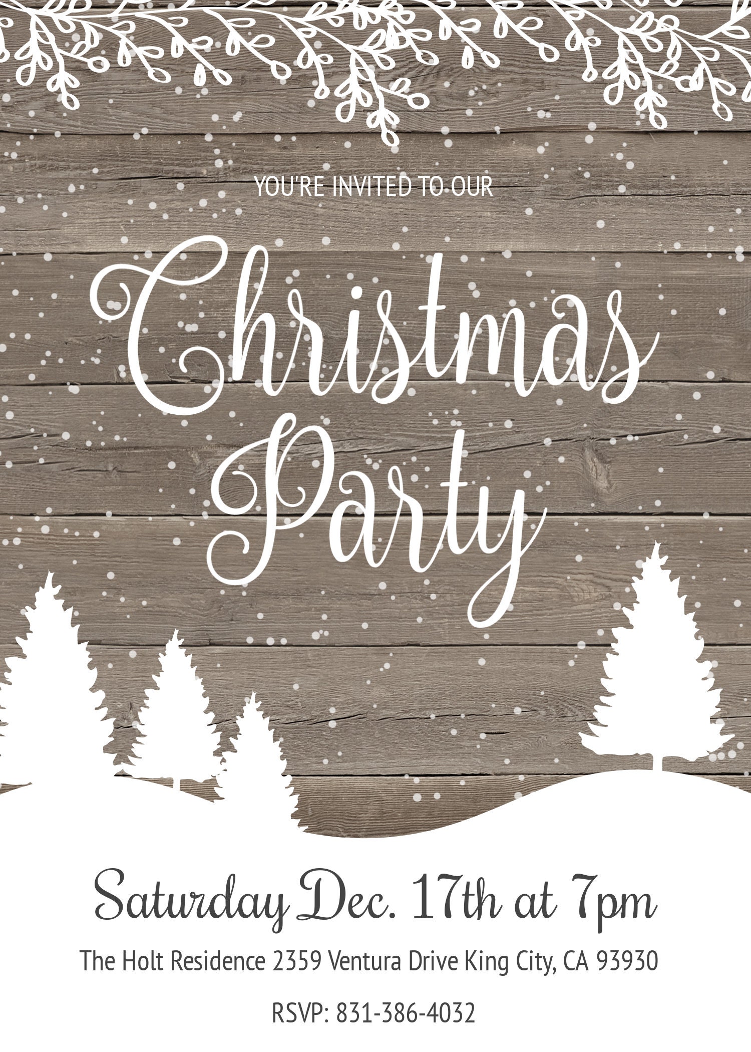 Rustic Christmas Party Invitation Template, Editable Holiday Party ...