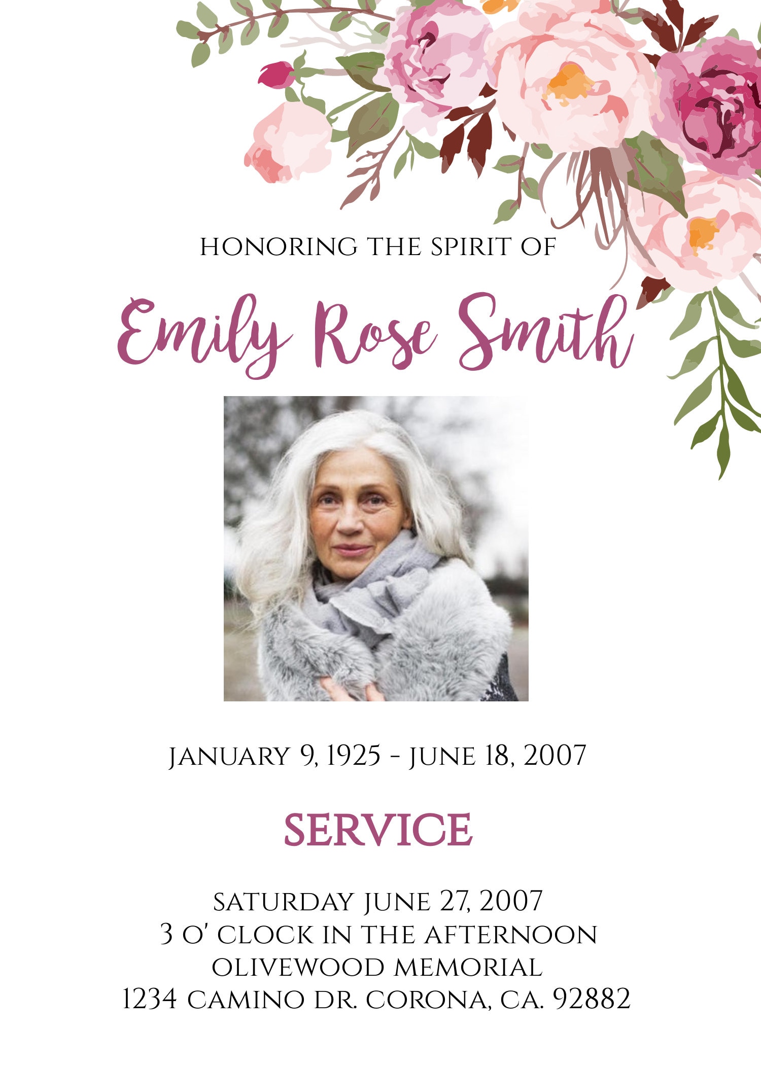Pink Floral Folding Funeral Program Template, Memorial Program ...