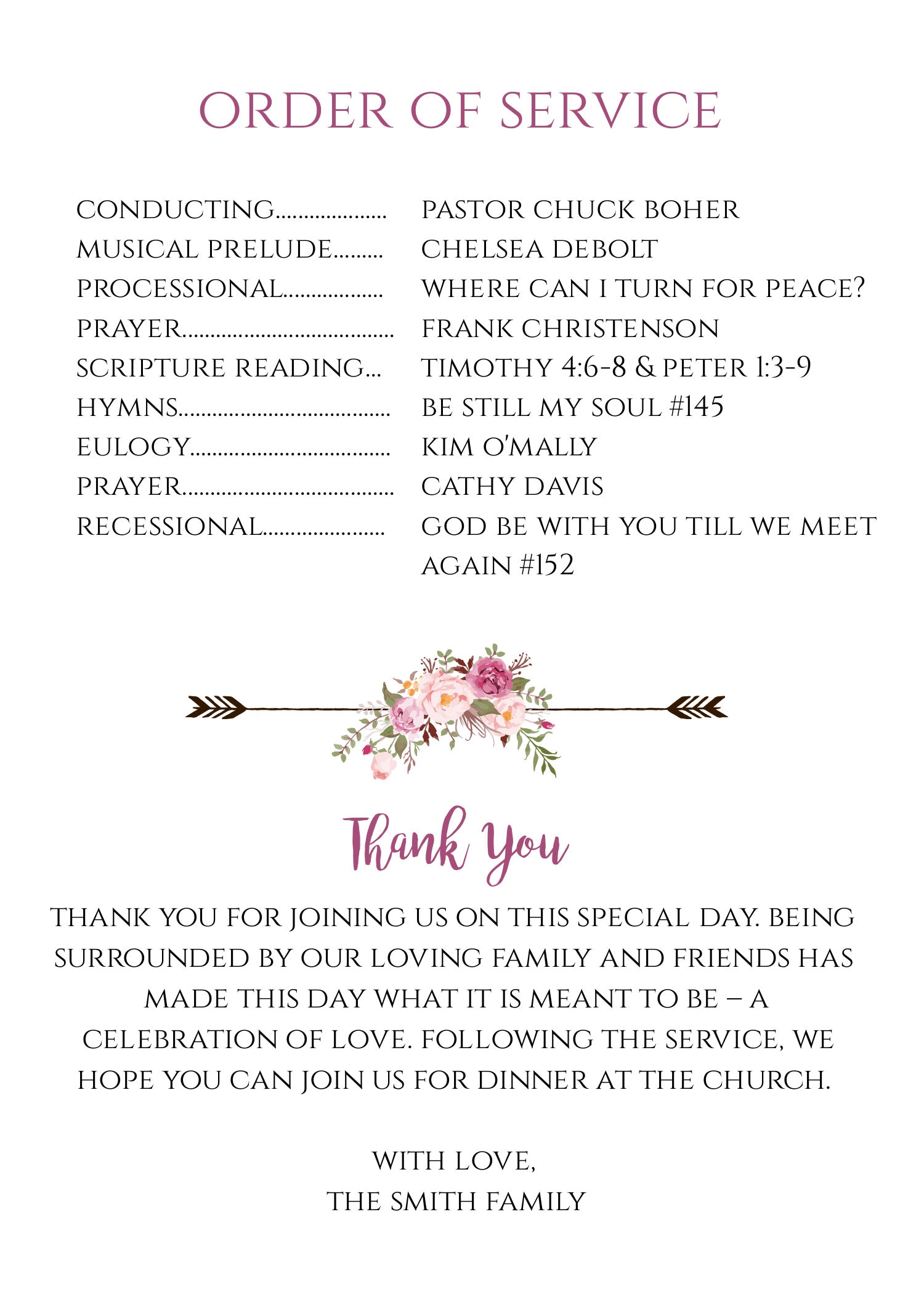 Pink Floral Folding Funeral Program Template, Memorial Program ...