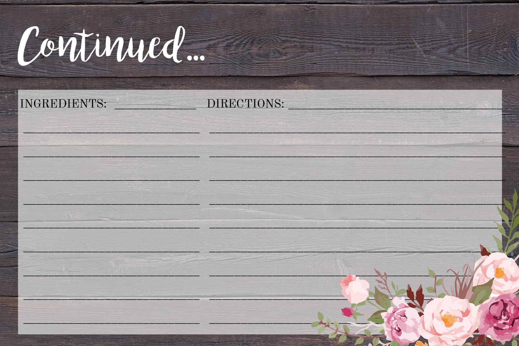 Rustic Floral Recipe Card Template, Bridal Shower Printable Recipe Card ...