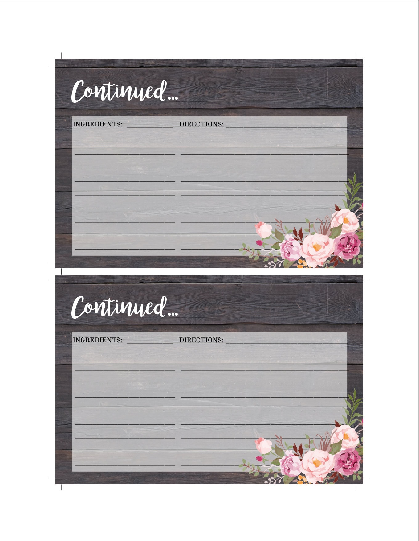 Rustic Floral Recipe Card Template, Bridal Shower Printable Recipe Card ...