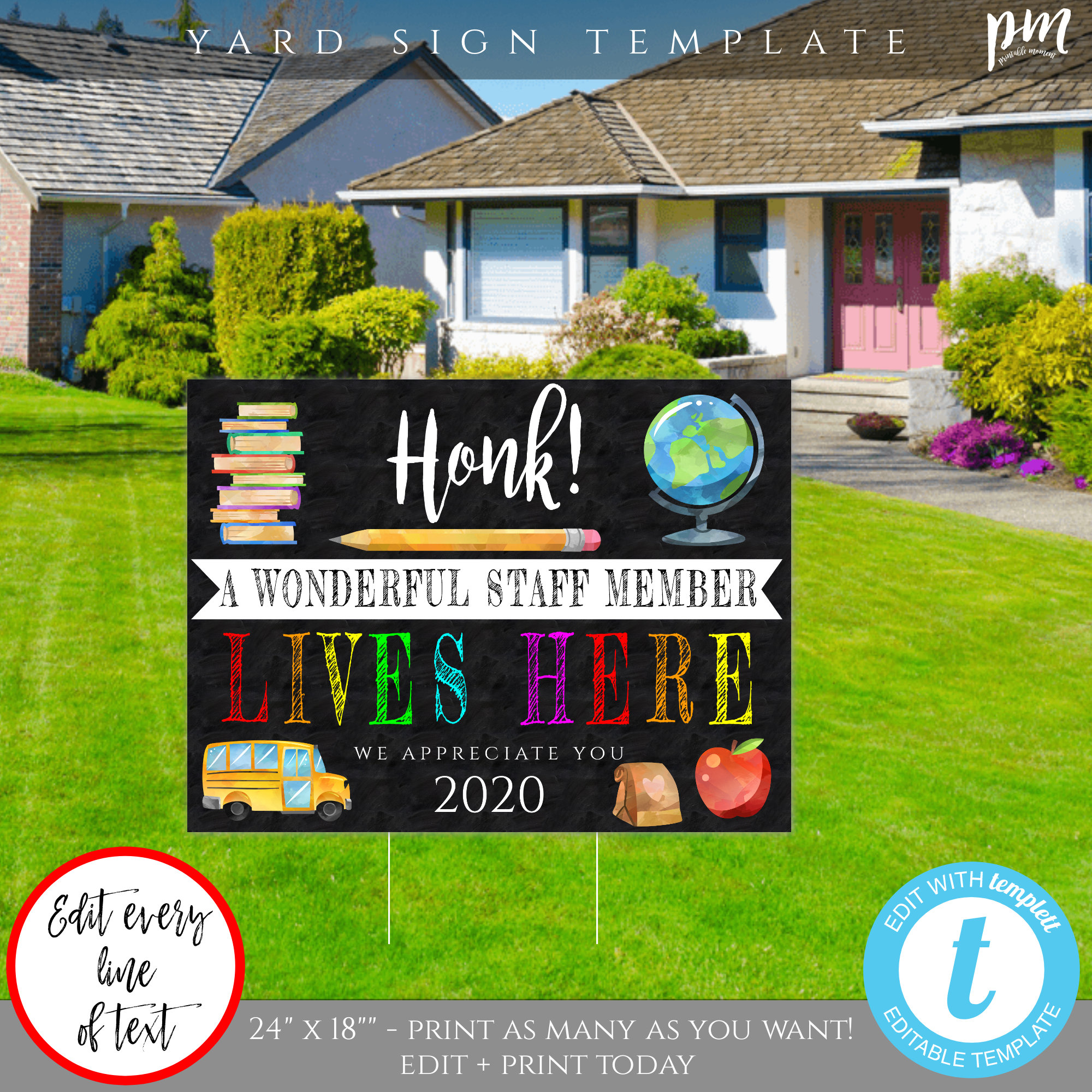 Staff Member Appreciation Yard Sign Template, Honk Yard Sign for Staff ...