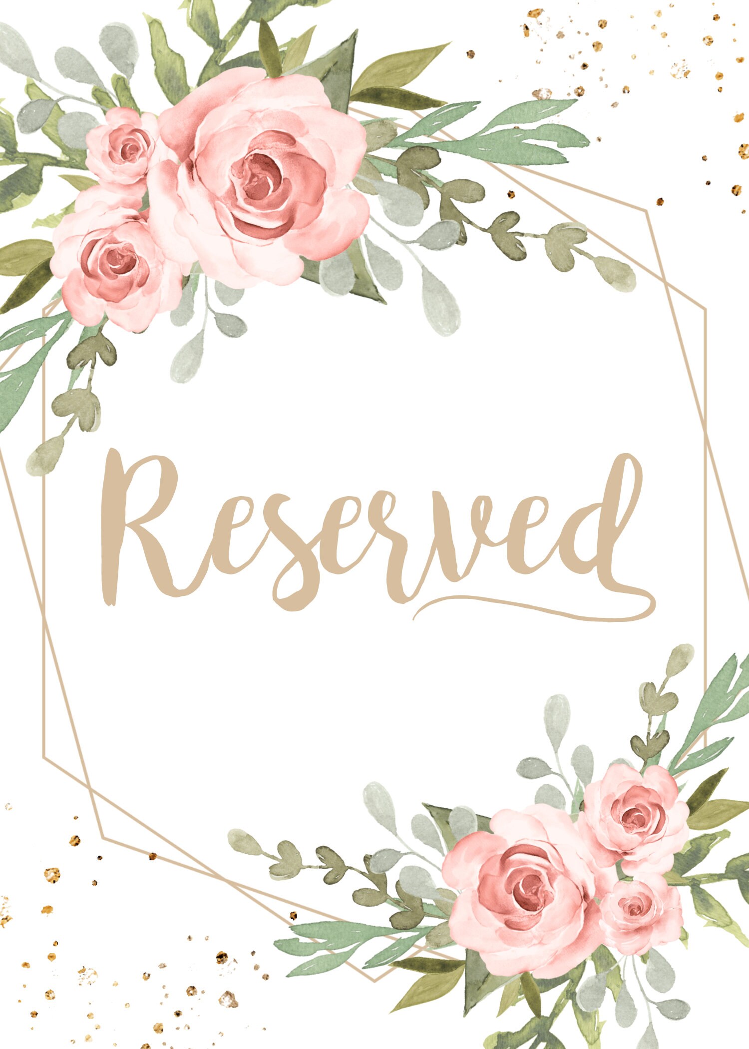 Pink Floral Reserved Sign Template, Editable Gold Geometric Baby Shower ...