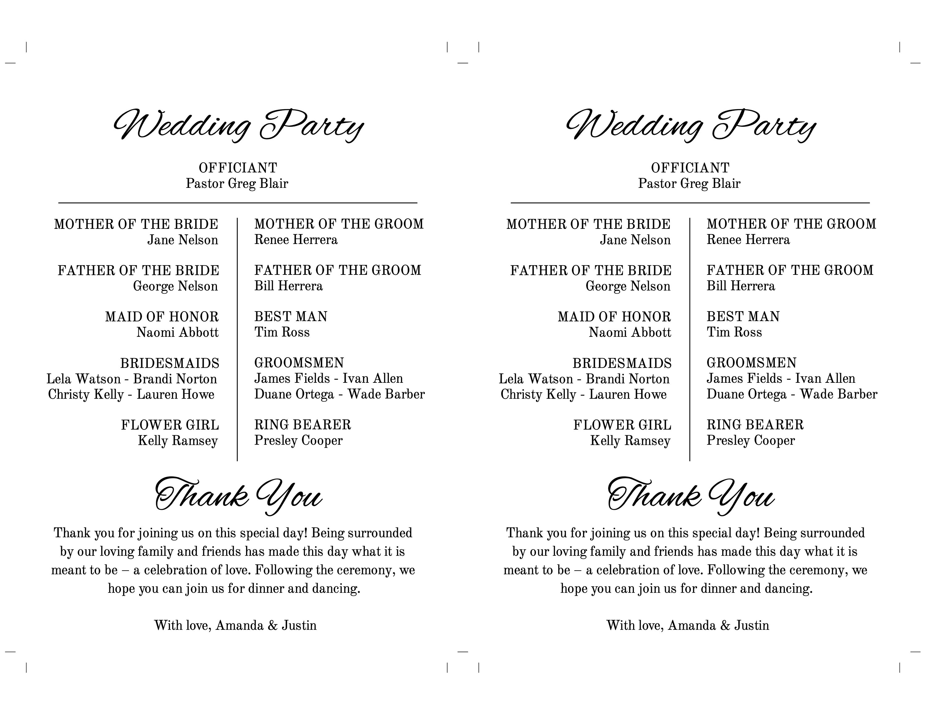 Simple Wedding Program Template, Cursive Script Printable Program, Instant Download, DIY ...