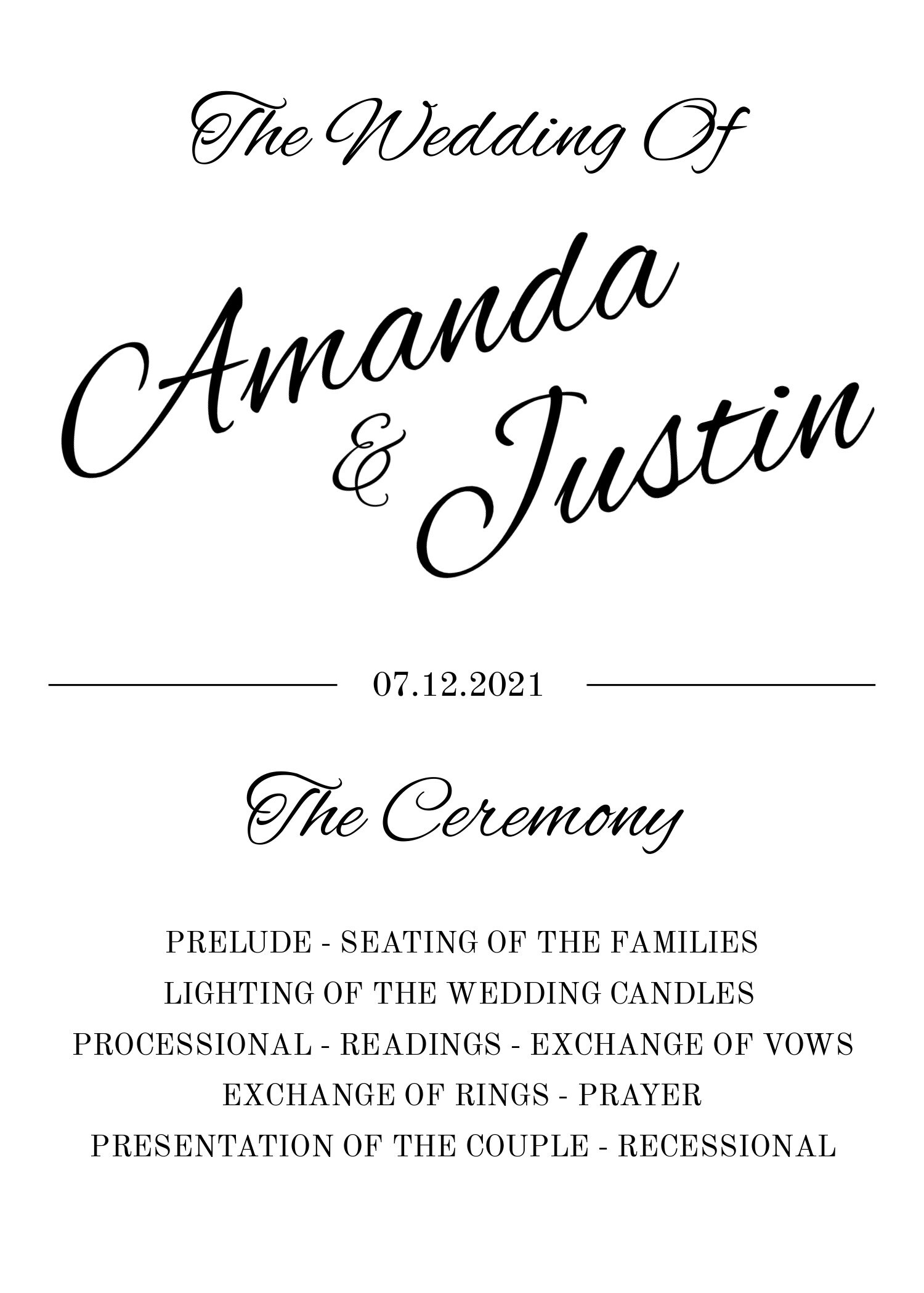 Simple Wedding Program Template, Cursive Script Printable Program, Instant Download, DIY ...