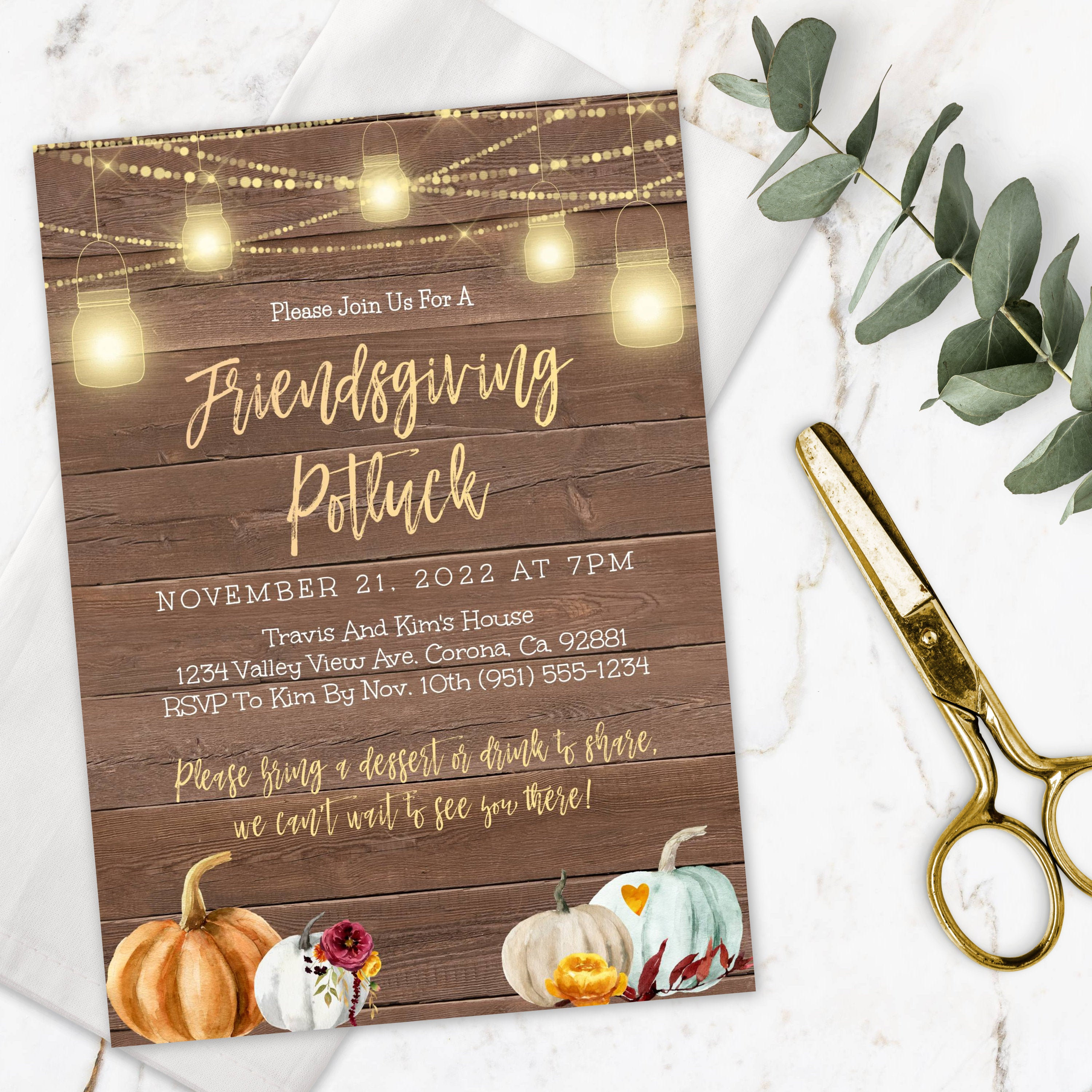 Rustic Friendsgiving Invitation Template, Thanksgiving Dinner ...