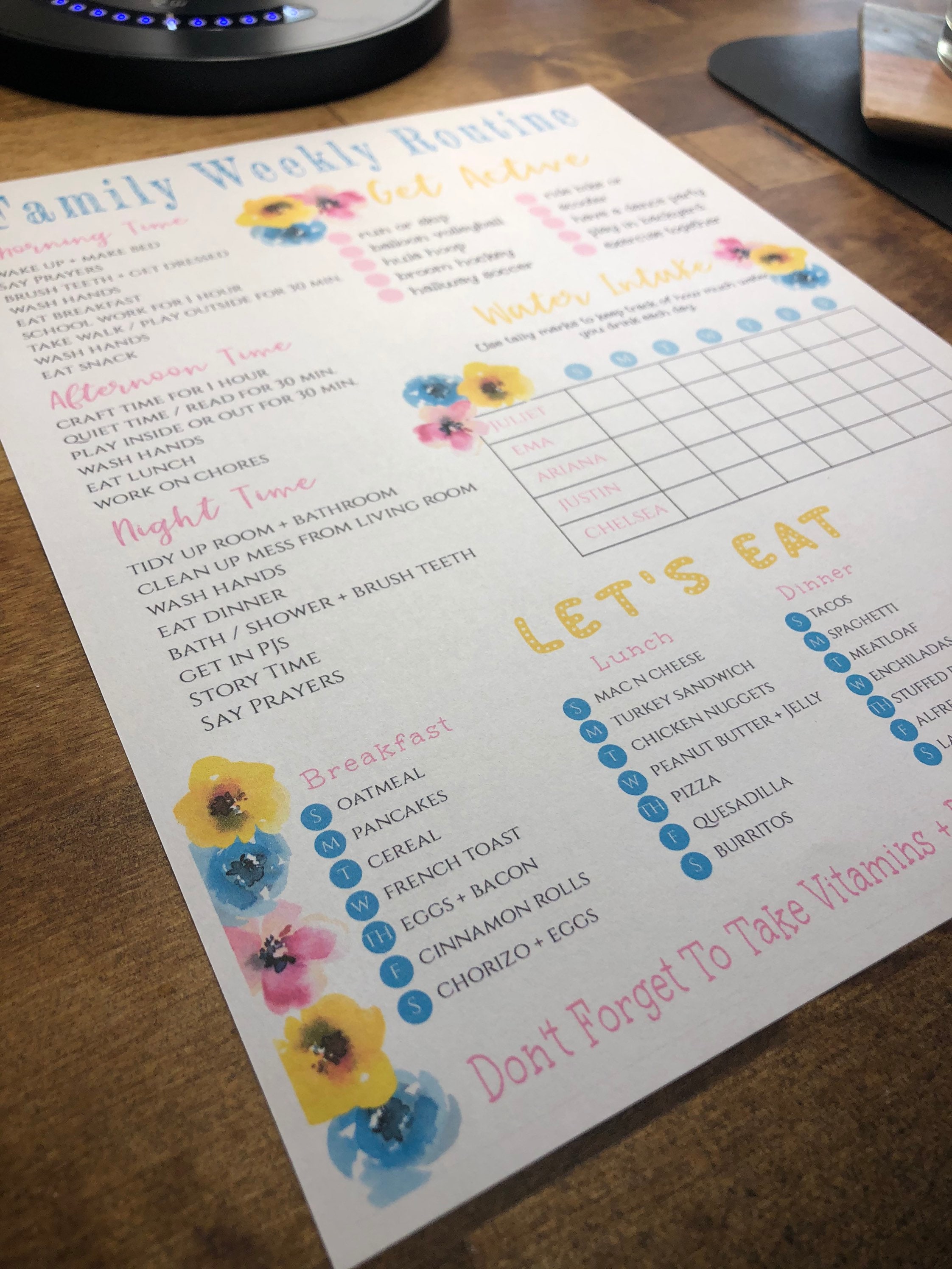 Family Weekly Routine Template Spring Theme, Editable Weekly Planner ...
