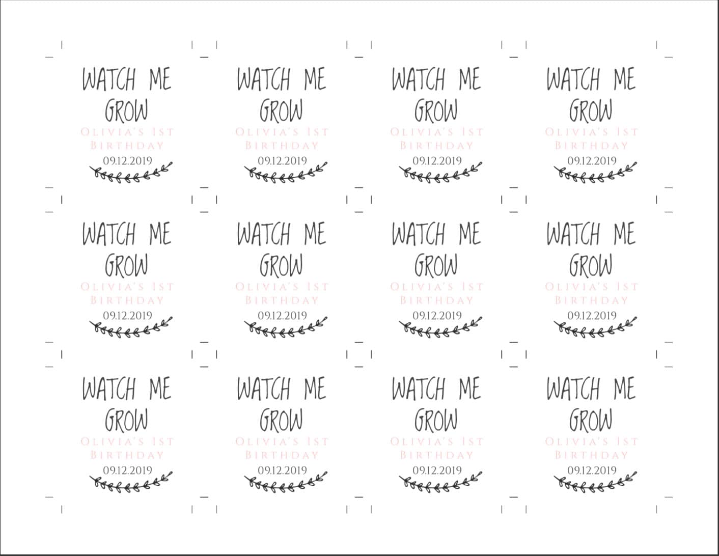 Watch Me Grow Plant Sign Template, Succulent Favor Tag Template, Baby ...