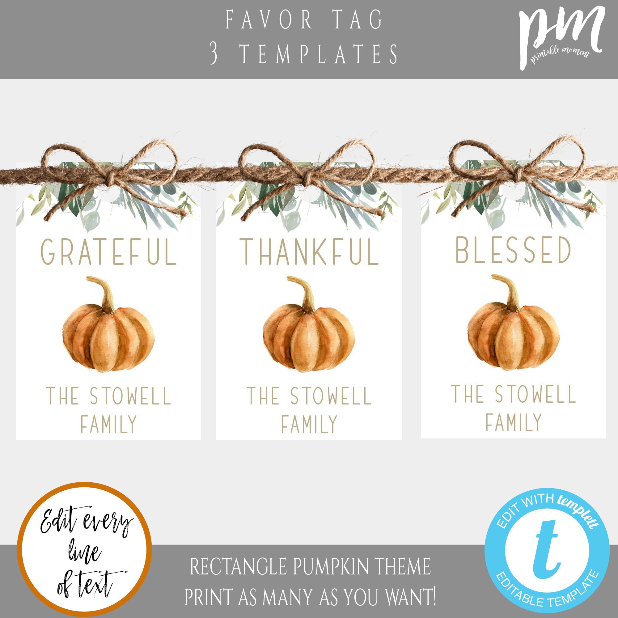 Grateful, Thankful, Blessed Gift Tag Template Set for Fall, Printable ...