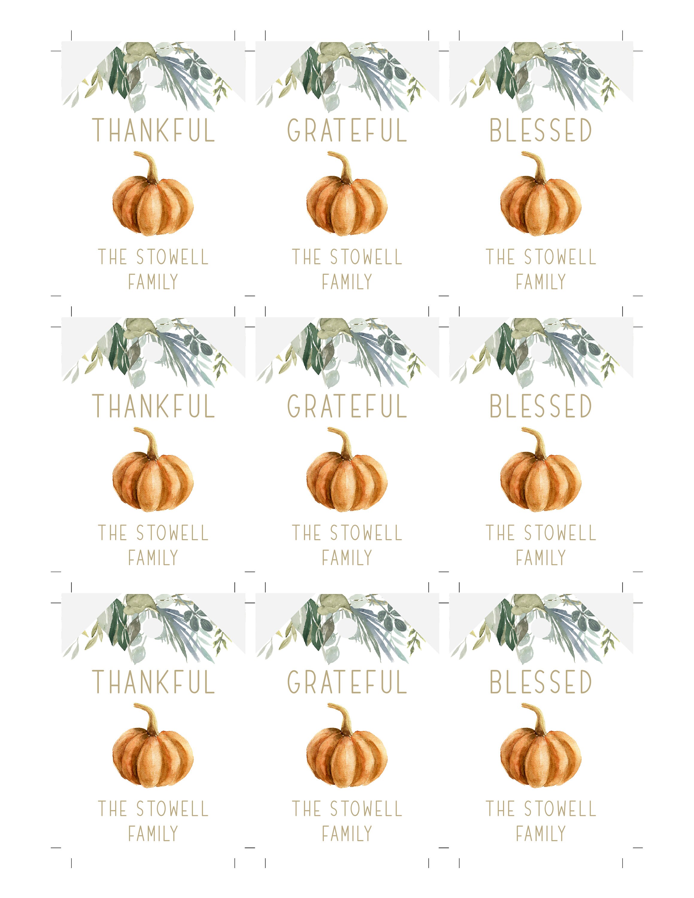 Grateful, Thankful, Blessed Gift Tag Template Set for Fall, Printable ...