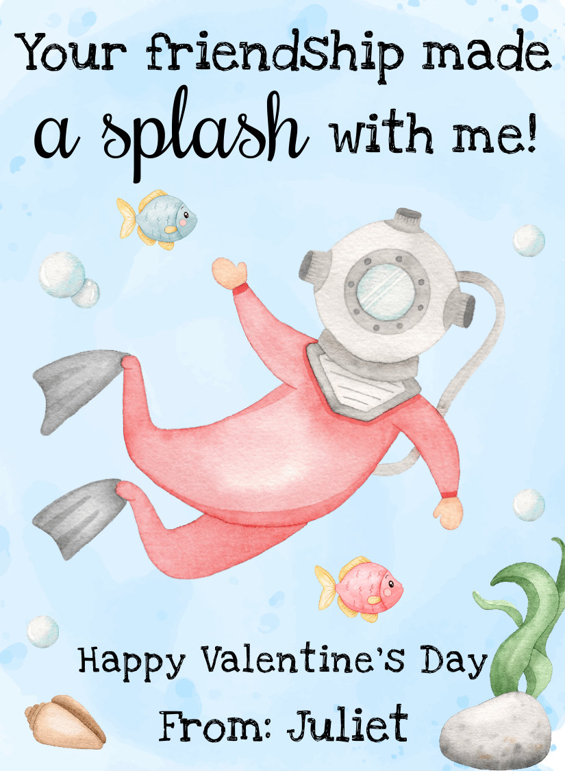 Ocean Valentines Day Card Template, Beach Valentines Cards for Kids ...