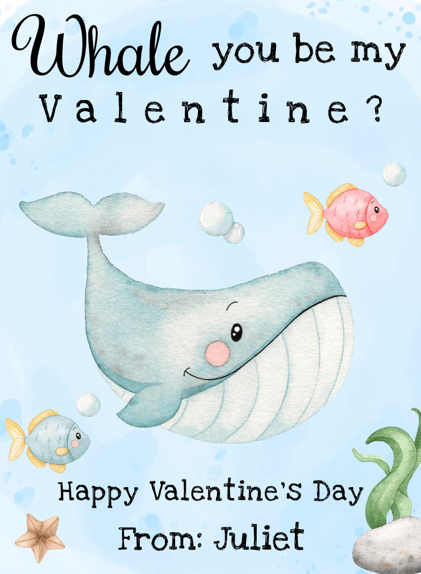 Ocean Valentines Day Card Template, Beach Valentines Cards for Kids ...