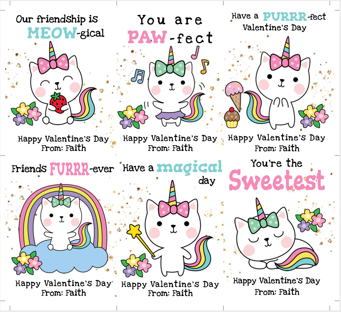Kitty-corn Magical Valentines Day Card Template, Cat Valentine Cards ...