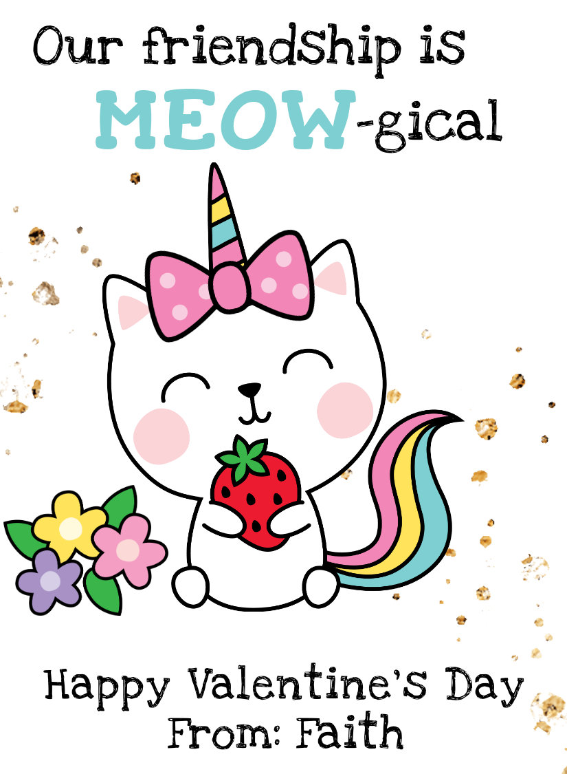Kitty-corn Magical Valentines Day Card Template, Cat Valentine Cards ...