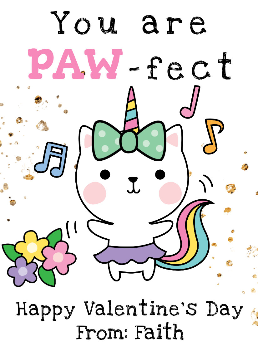 Kitty-corn Magical Valentines Day Card Template, Cat Valentine Cards ...