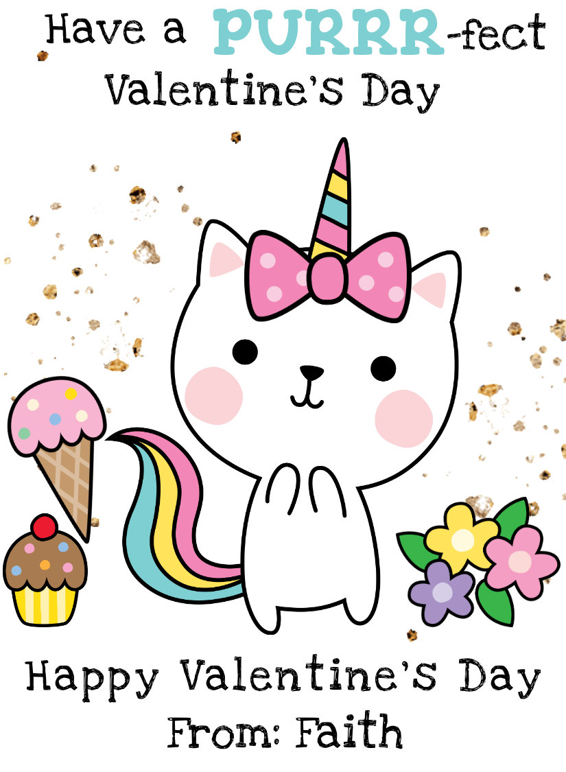Kitty-corn Magical Valentines Day Card Template, Cat Valentine Cards ...