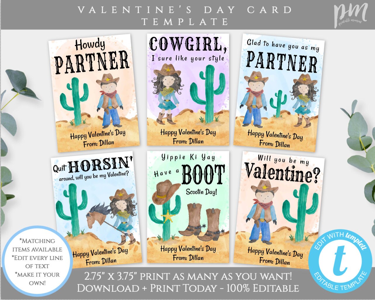 Cowboy Valentine Card Template, Western Valentines Cards for Kids ...
